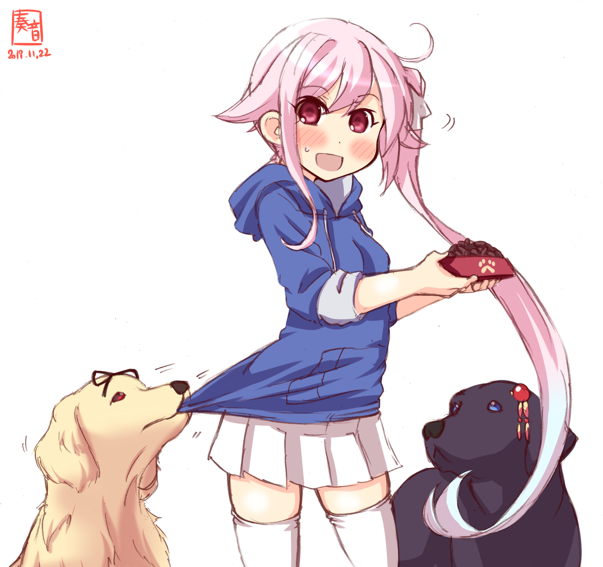 Safebooru - 1girl 2others ahoge alternate costume animalization artist logo blue sweater ...