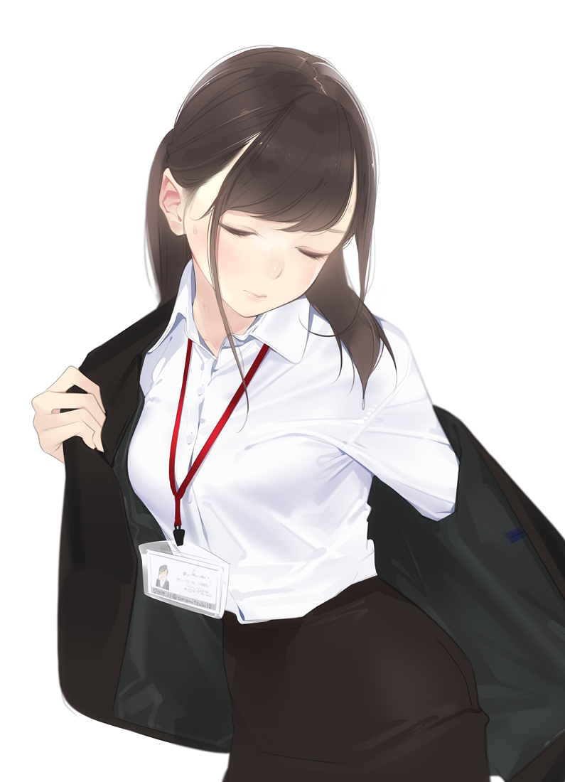 Safebooru - 1girl ama mitsuki black hair black jacket black skirt blush breasts closed eyes ...