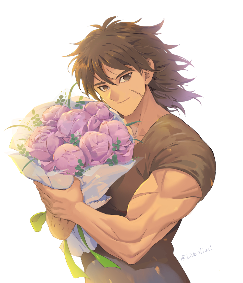 Safebooru - 1boy arm scar backlighting black shirt bouquet broly ...