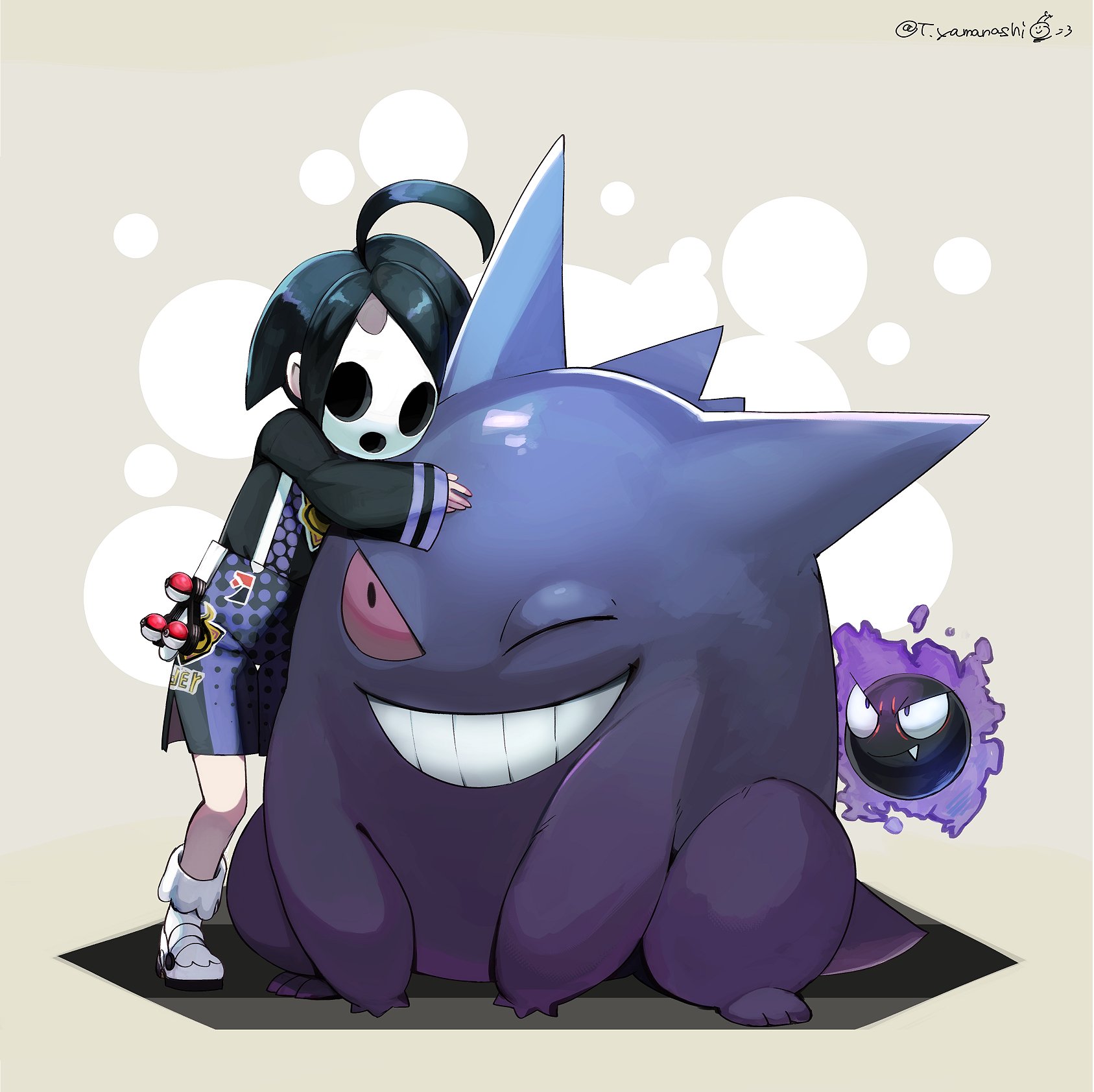Safebooru - 1boy ahoge black hair gastly gengar gloves gym leader ...