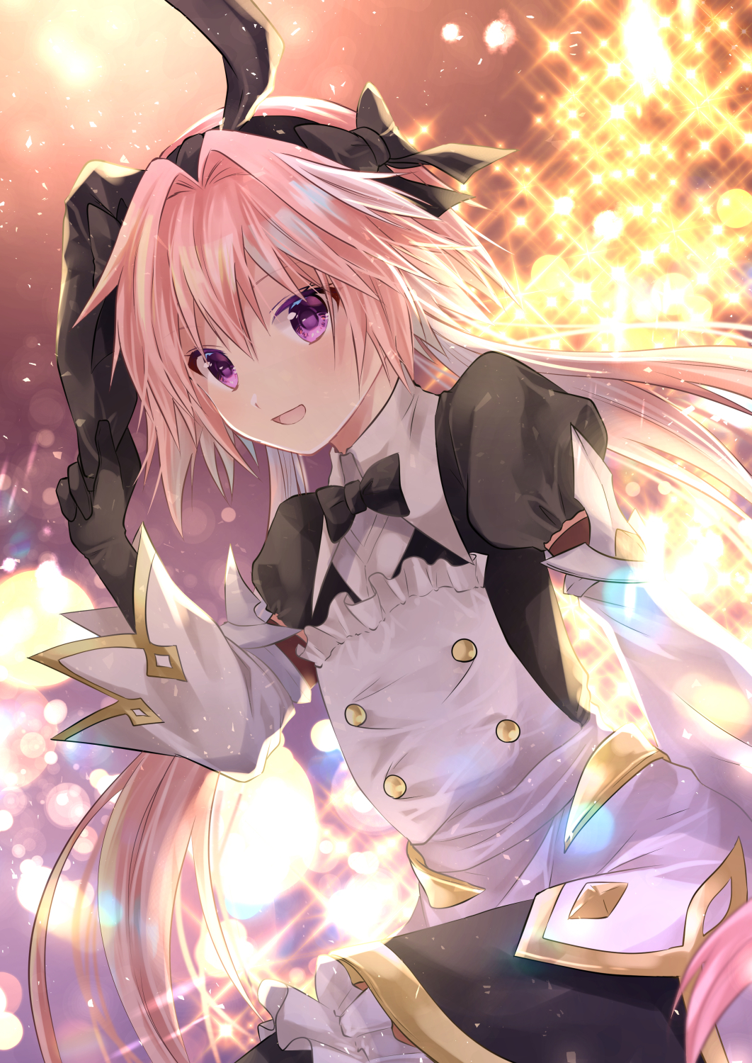 Safebooru - 1boy :d alternate hairstyle animal ears apron astolfo (fate ...