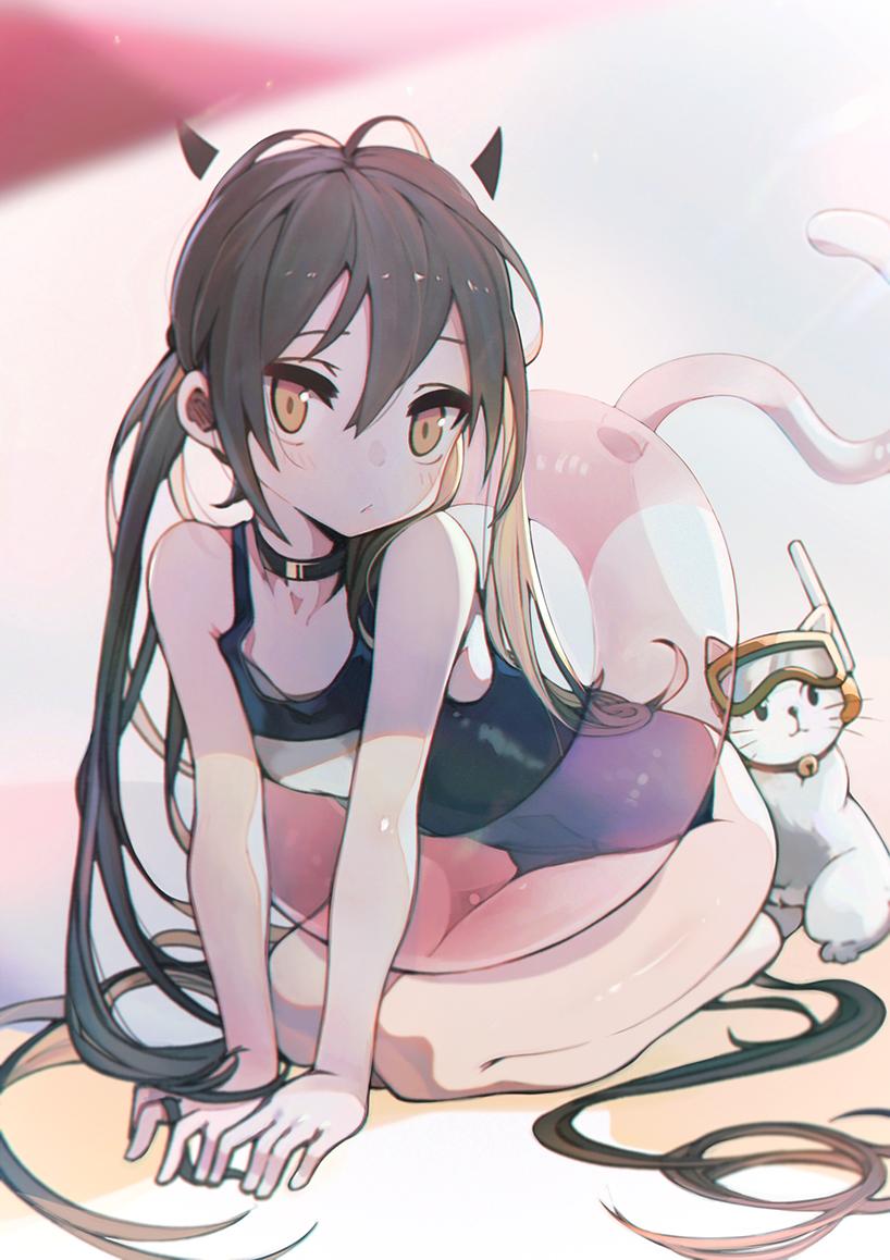 Safebooru - 1girl abae animal antenna hair arm support bangs bare arms bare legs bare shoulders ...