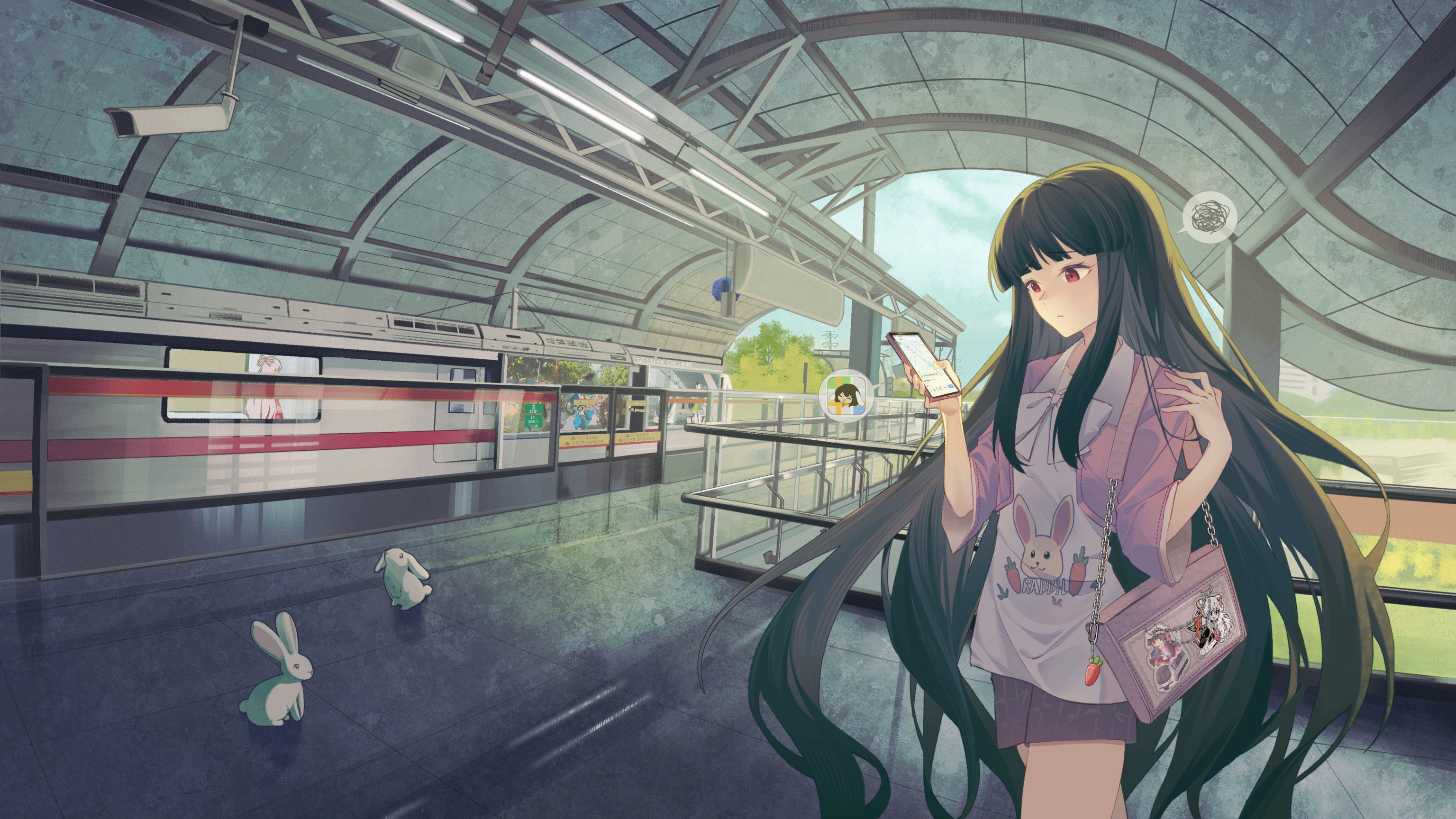 Safebooru 1girl Black Hair Blunt Bangs Casual Highres Holding Holding 4033