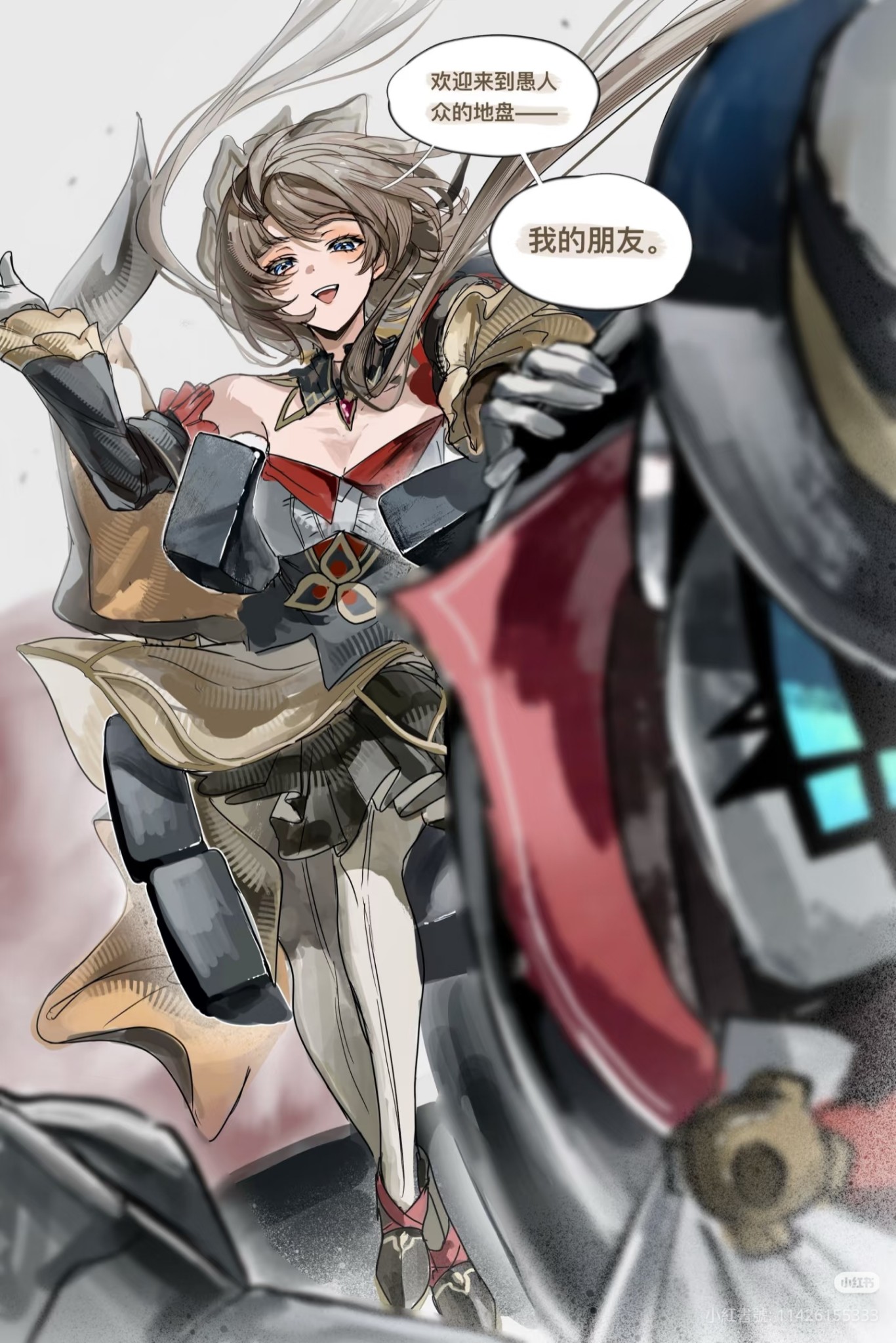 Safebooru - 1girl artist request bare shoulders black collar black dress black sleeves blue eyes ...