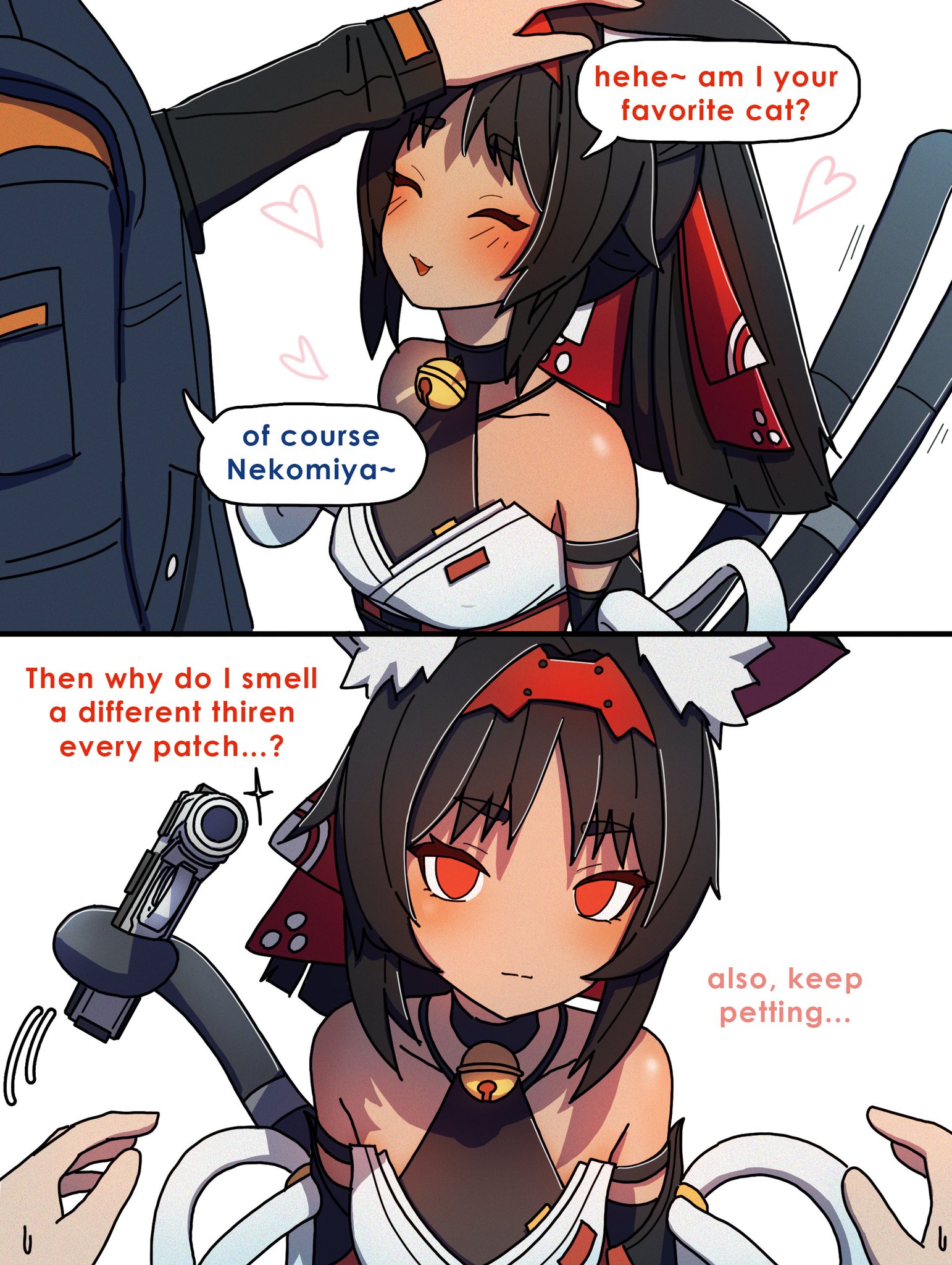 Safebooru - 1boy 1girl animal ears cat ears cat tail dorahdew gun jealous long hair nekomata ...