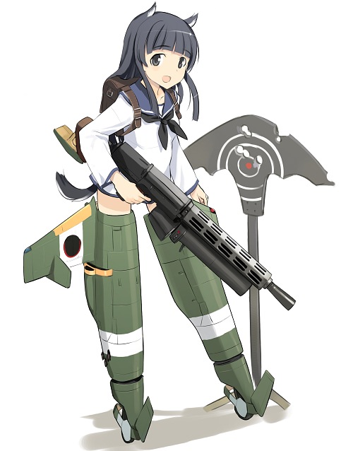 Safebooru - backpack bag blue hair gun mecha musume school uniform ...