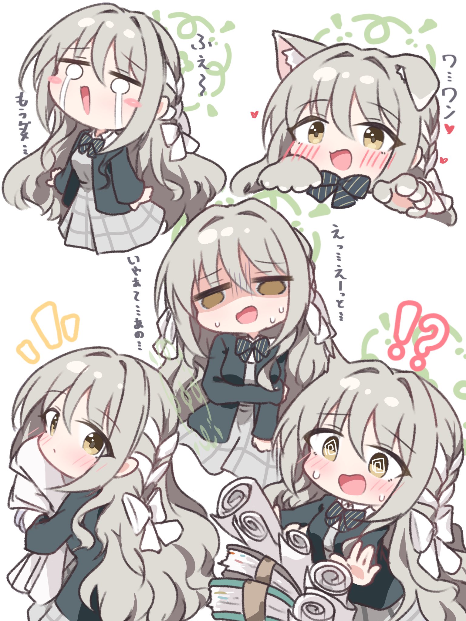 Safebooru - 1girl @ @ animal ears blue archive bow bowtie brown eyes brown hair chibi collared ...