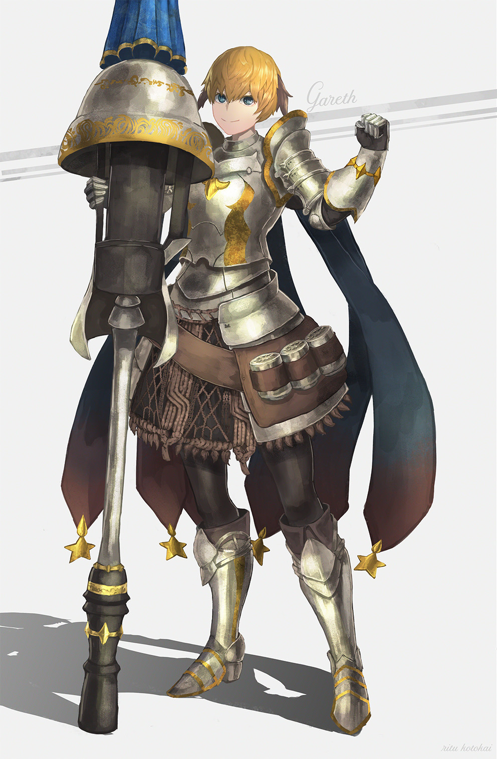 Safebooru - 1girl armor armored dress black legwear black skirt blonde hair blue eyes boots ...