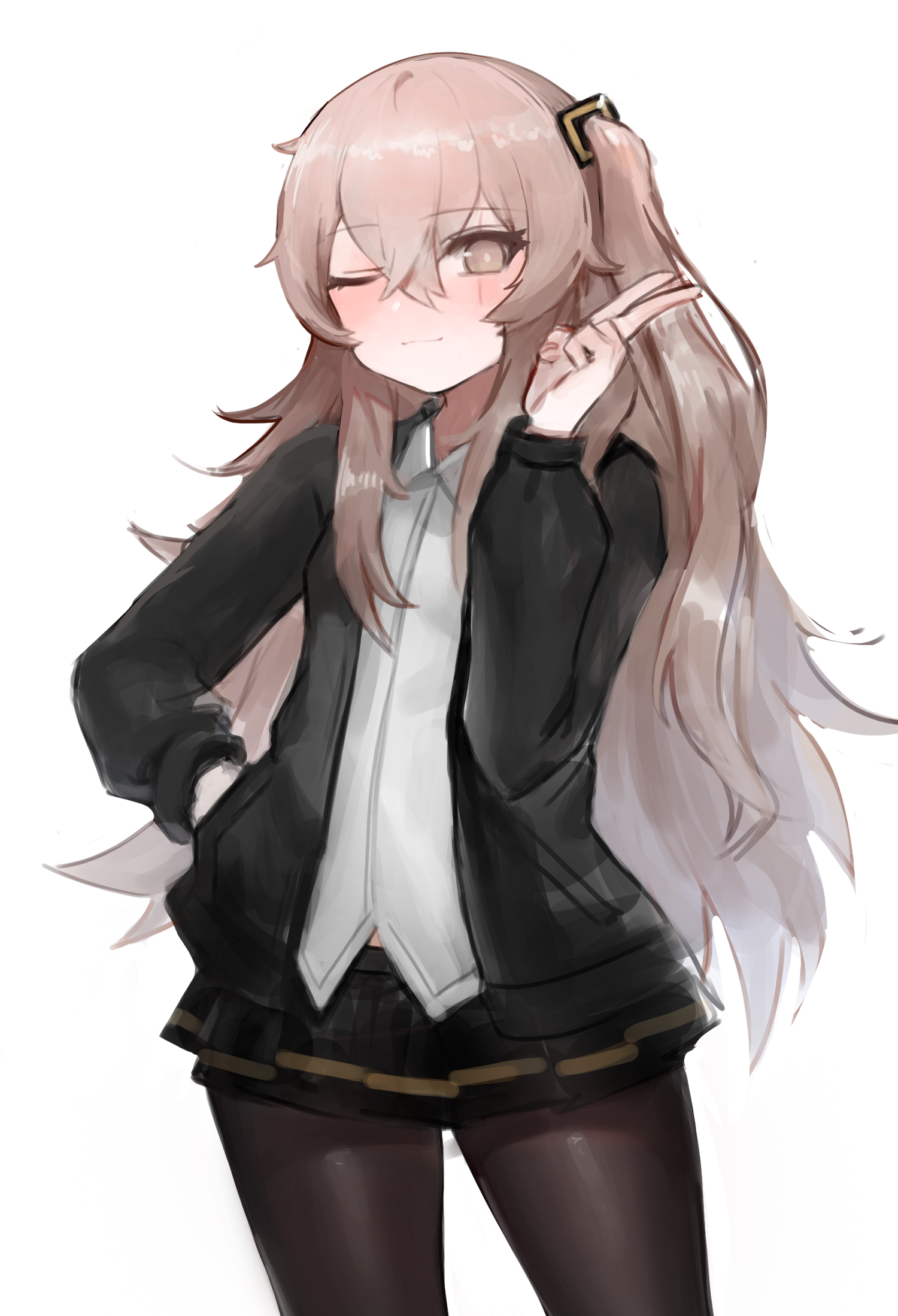 Safebooru - 1girl bangs black jacket black skirt blush brown eyes brown hair brown legwear ...