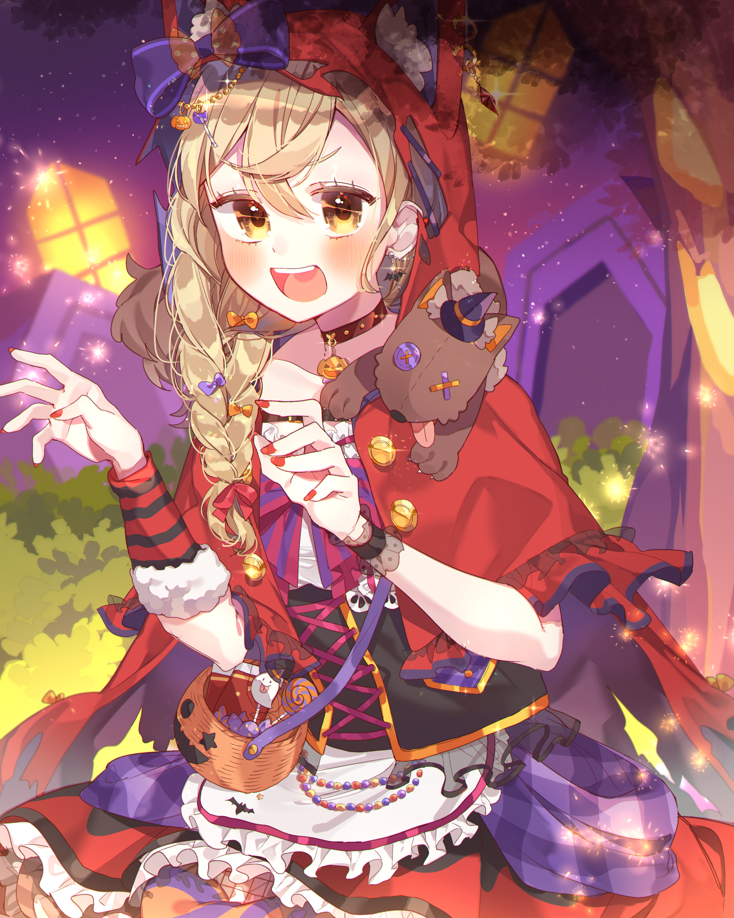 Safebooru - 1girl :d absurdres apron bang dream! bangs basket bat earrings black choker blonde ...