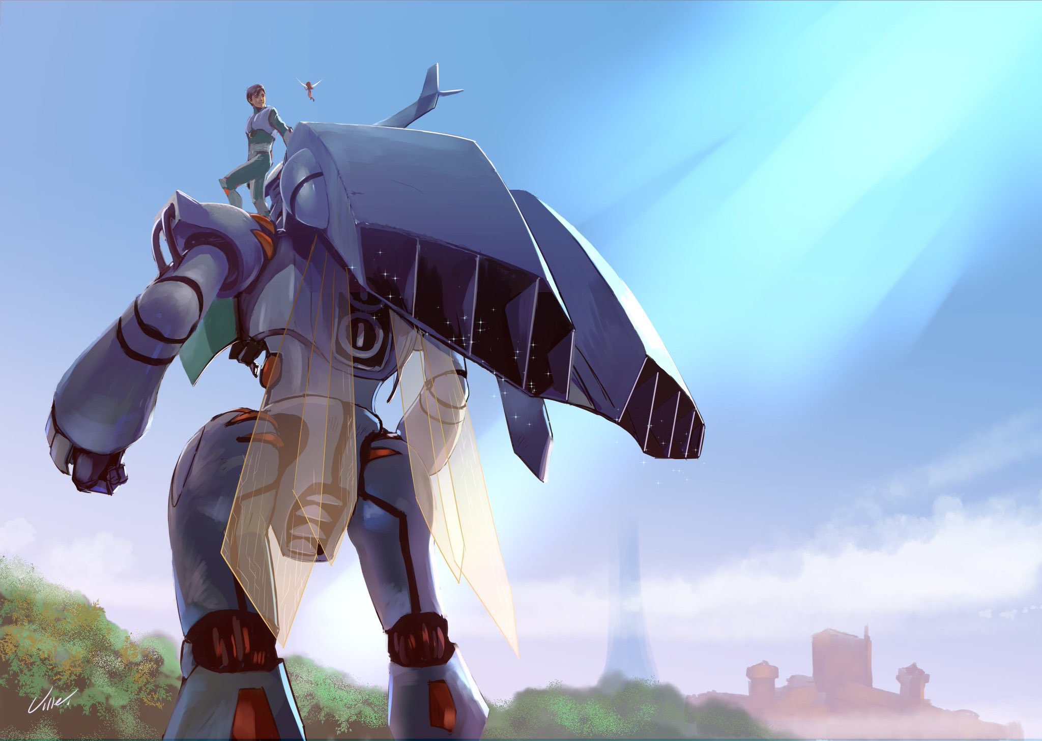 Safebooru - 1boy 1girl cham fau dunbine fairy from behind highres ...