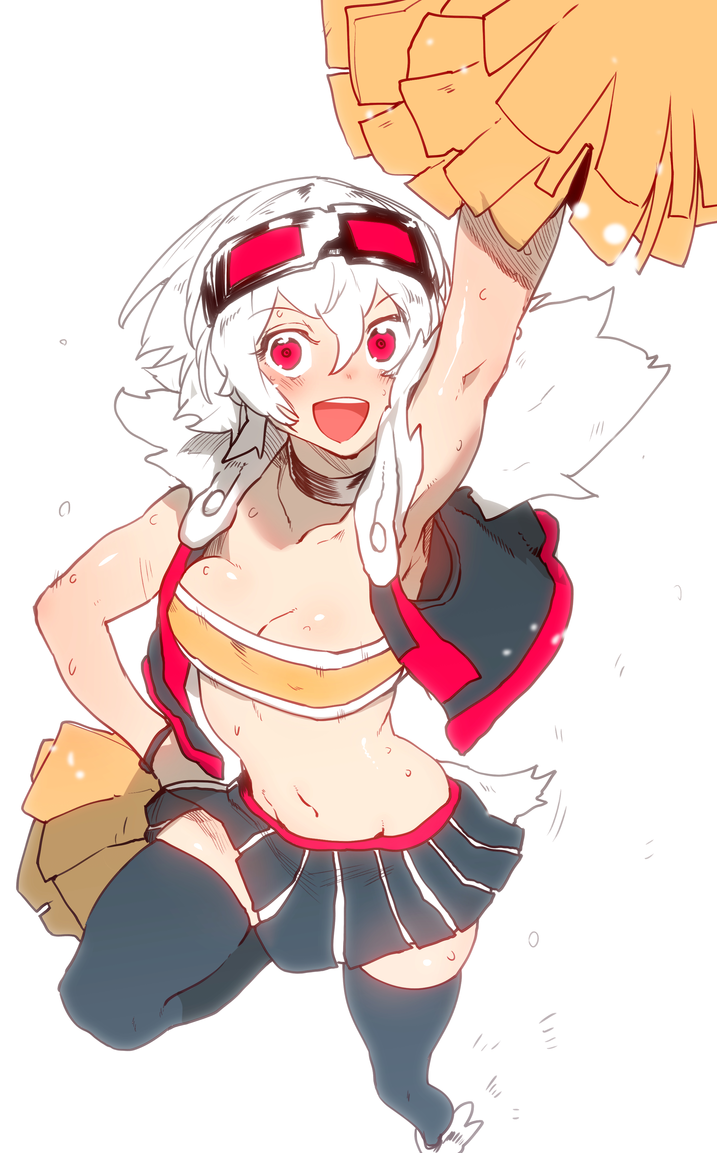 Safebooru - 1girl :d absurdres arm up armpits bandeau black legwear blush goggles goggles on ...