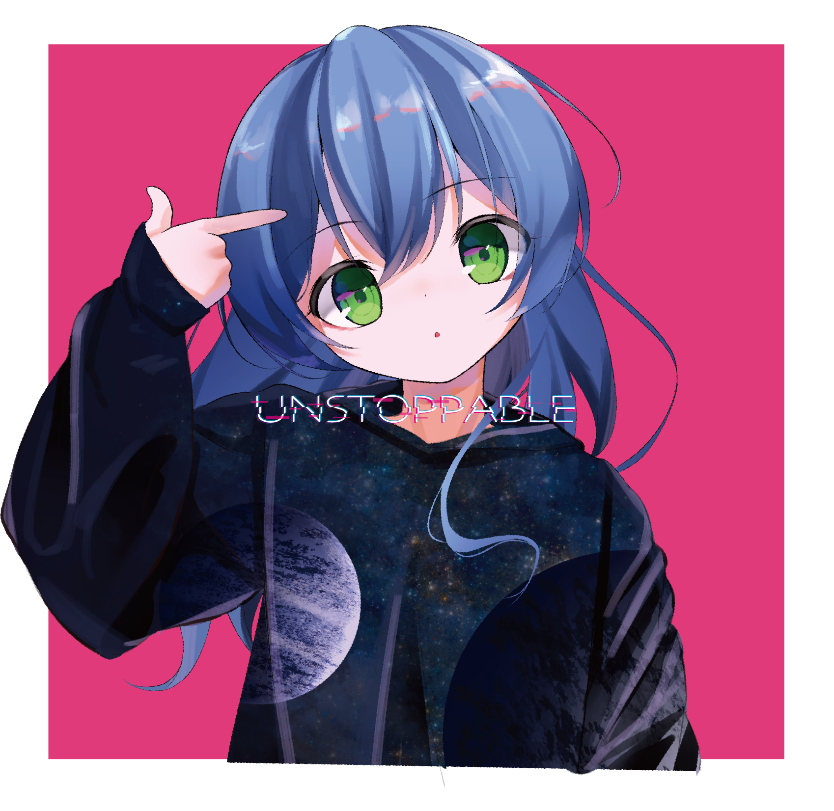 Safebooru - 1girl :o asahi rokka bang dream! bangs black shirt blue hair finger gun finger gun ...
