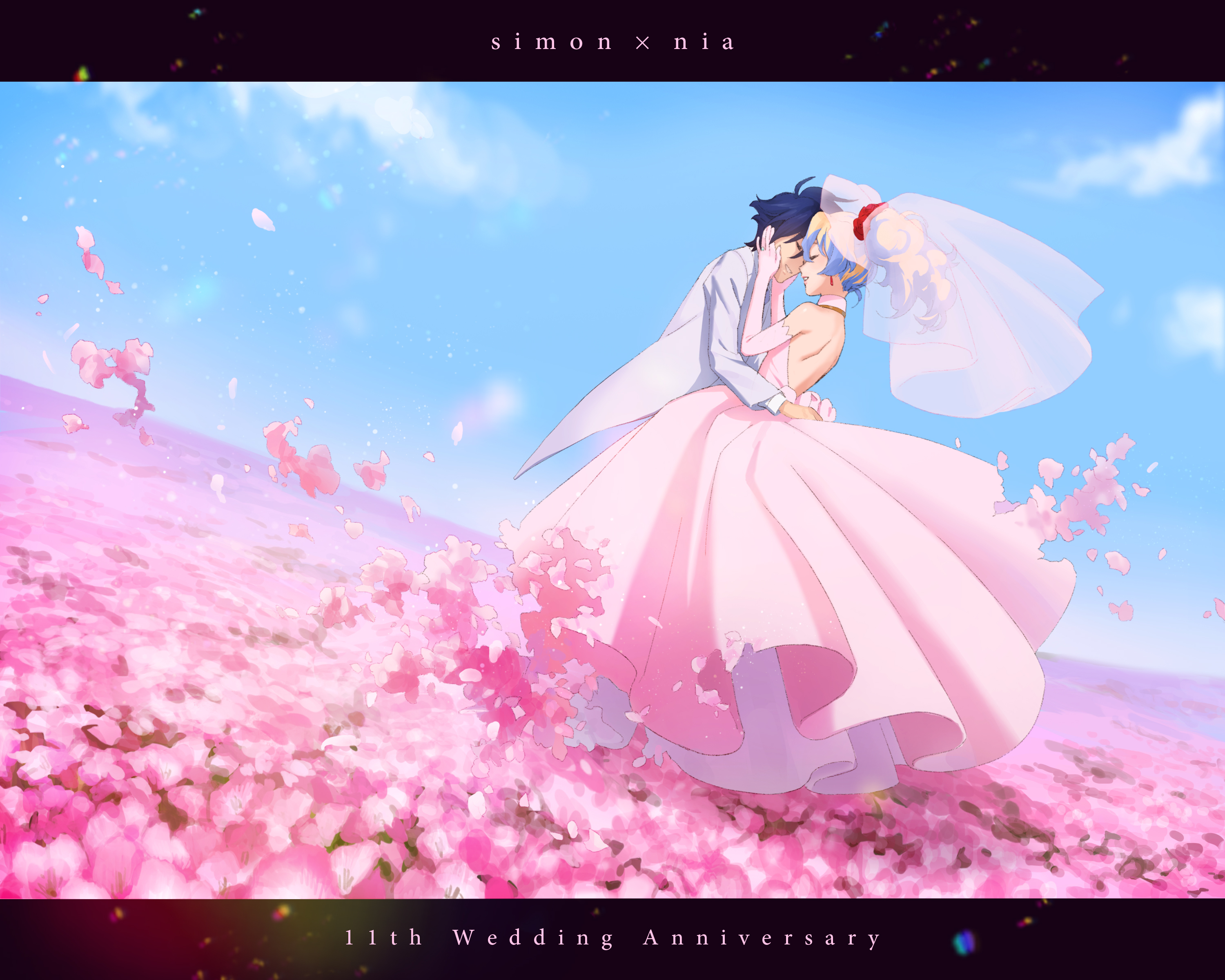 Safebooru - 1boy 1girl absurdres backless dress backless outfit blue hair blue sky bridal veil ...