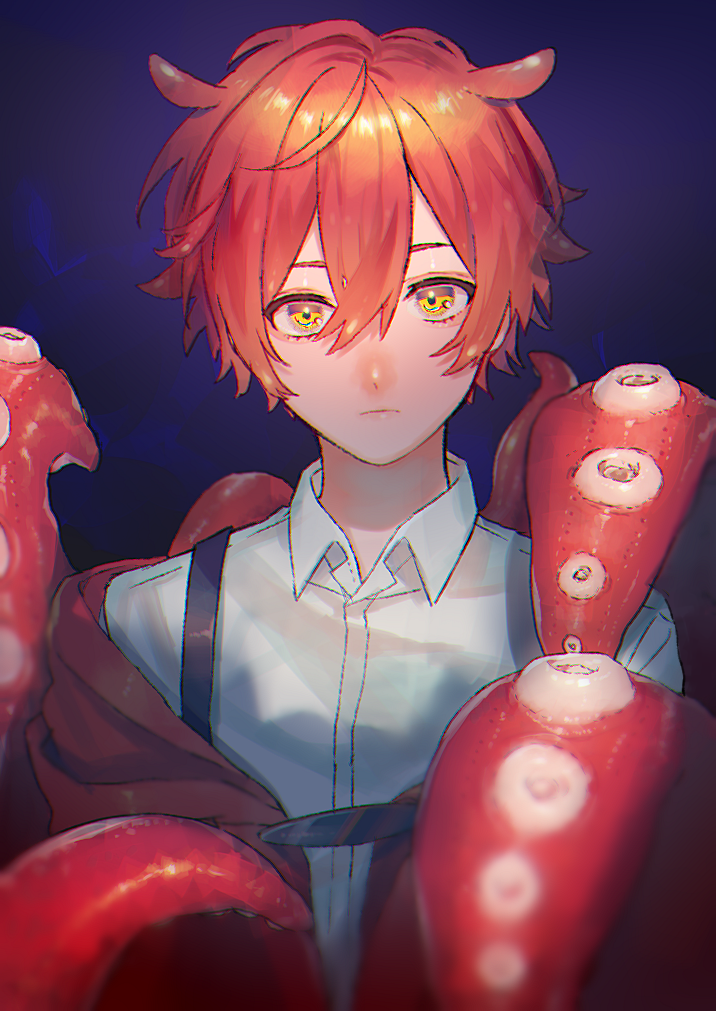 Safebooru - 1boy animal ears bangs blue background closed mouth collar ...