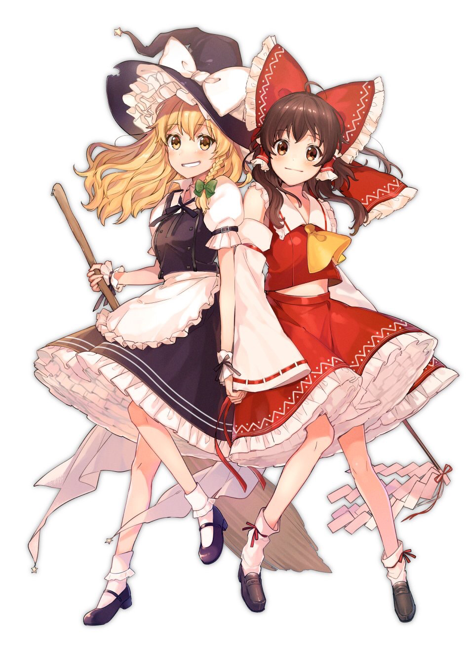 Safebooru - 2girls ahoge apron ascot bangs bare shoulders black footwear black headwear black ...