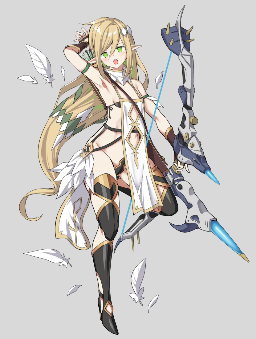 Safebooru - 1girl arm up armpits arrow bangs bare shoulders black footwear black legwear boots ...