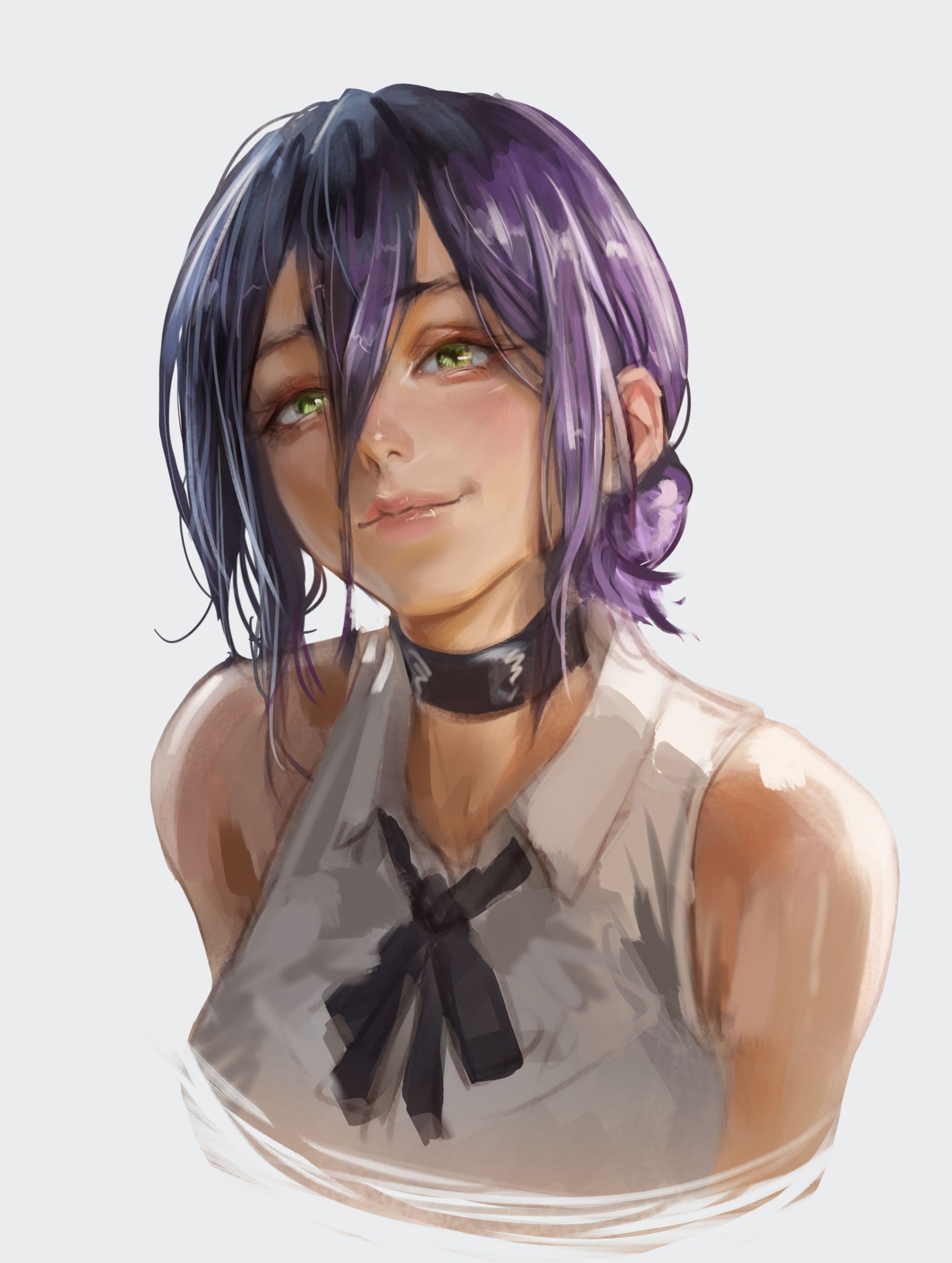 Safebooru - 1girl absurdres bare shoulders black choker black ribbon chainsaw man choker closed ...