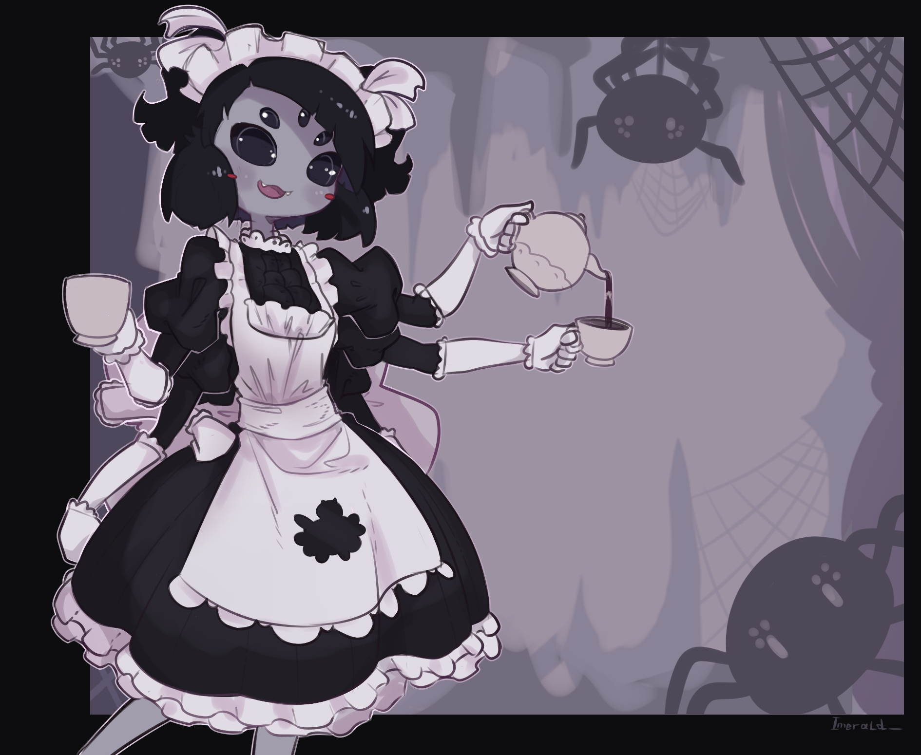 Safebooru - cute fang fangs maid maid dress maid uniform muffet spider ...