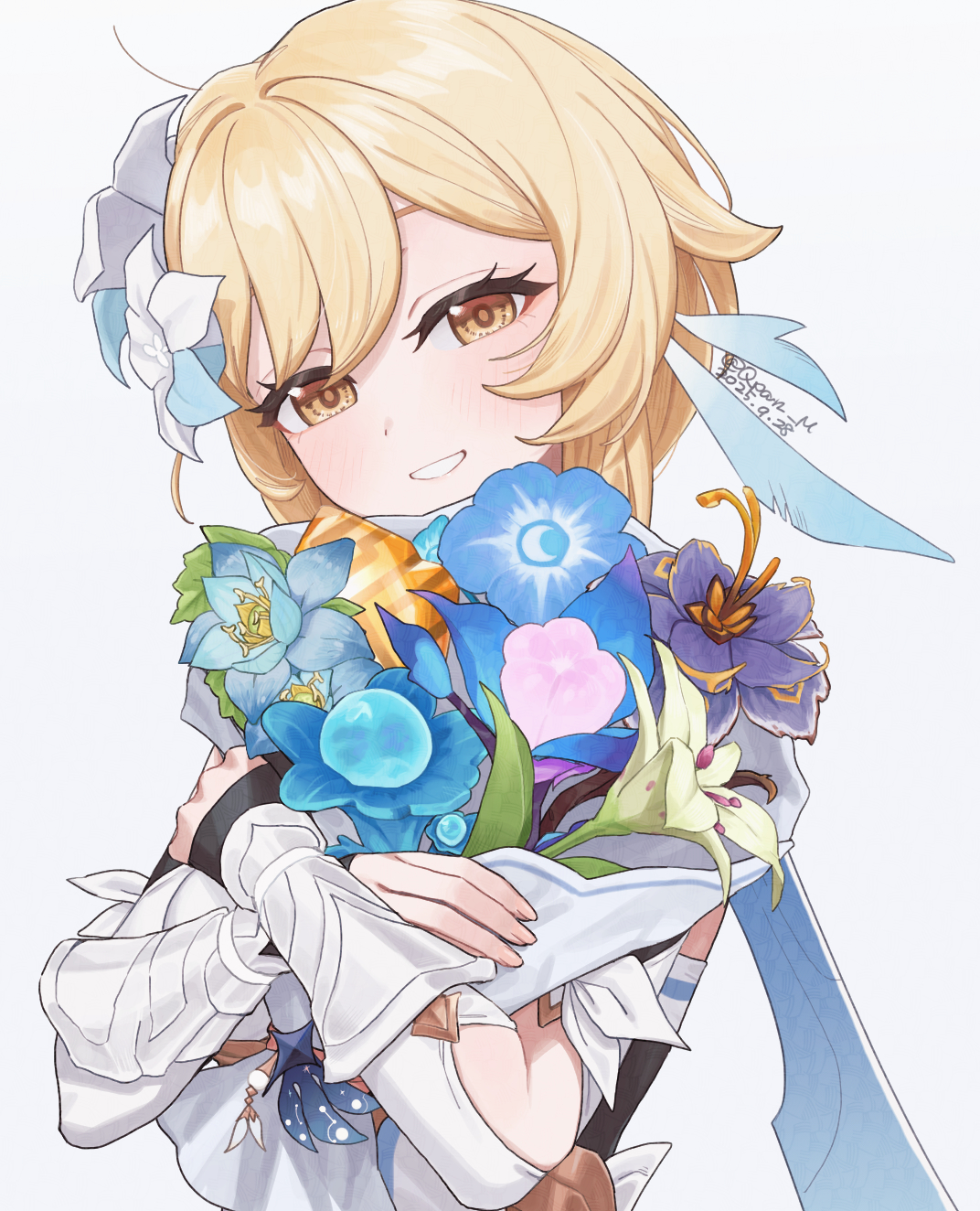 Safebooru - 1girl blonde hair blue flower blush cecilia flower (genshin ...