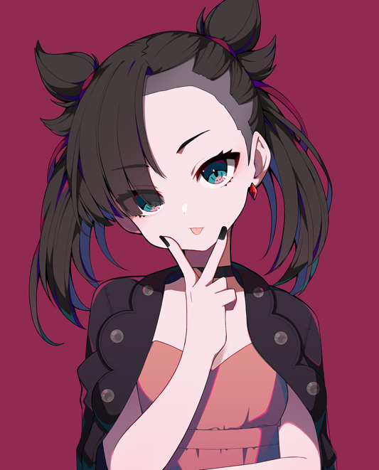 Safebooru - 1girl asymmetrical bangs bangs black choker black hair black jacket black nails ...
