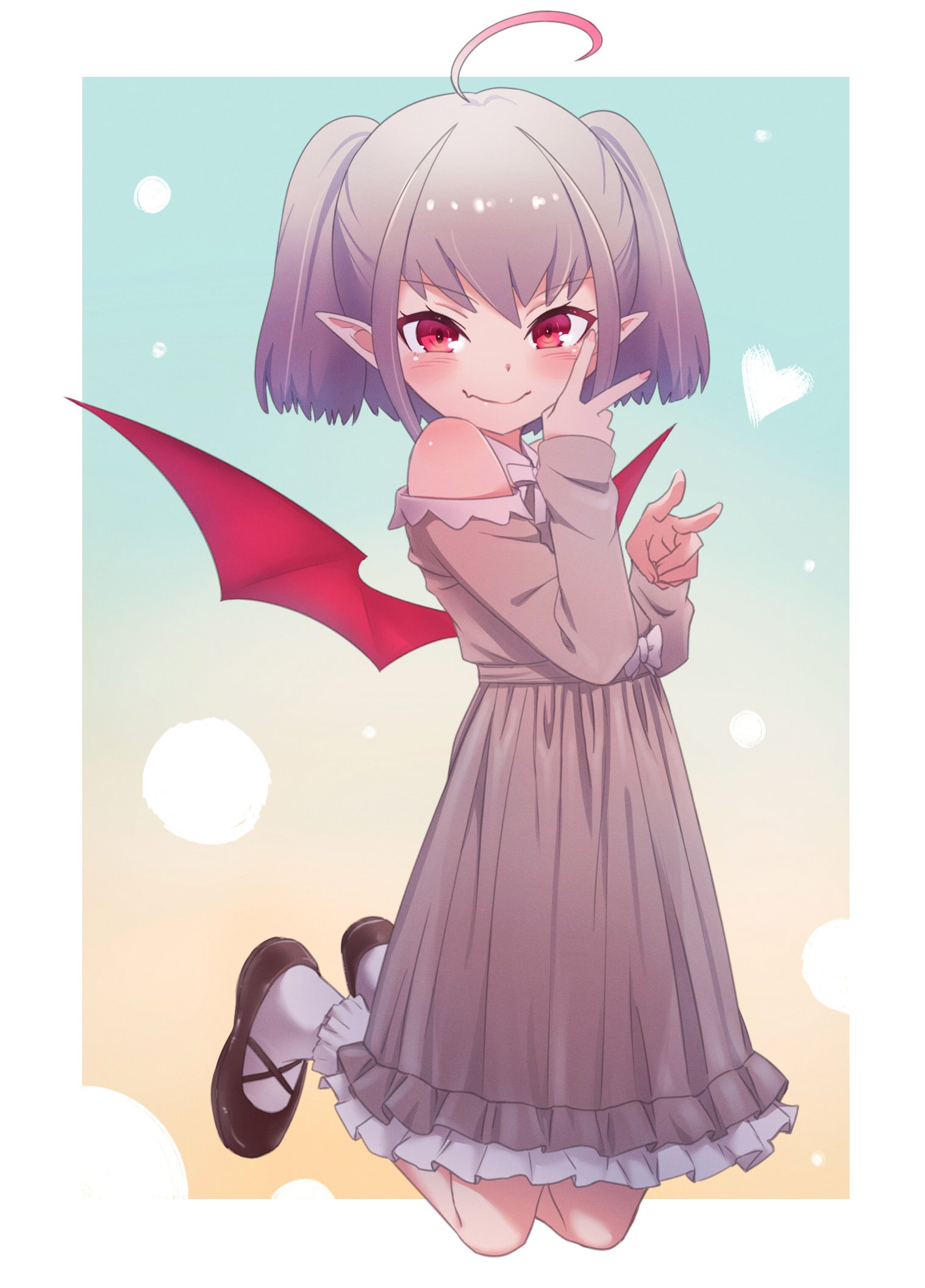 Safebooru - 1girl ahoge bare shoulders black footwear blush closed mouth commentary demon girl ...