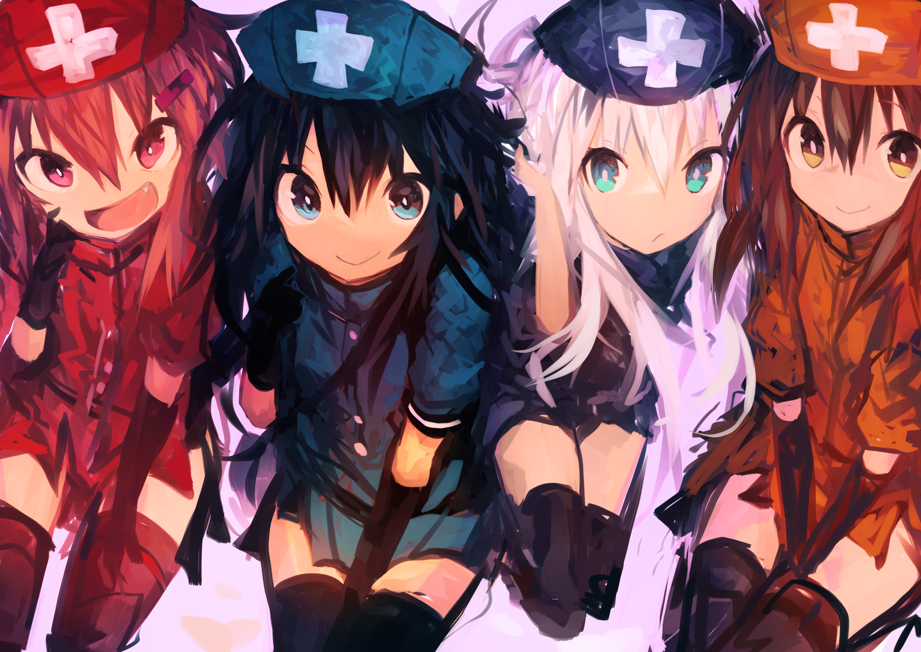 Safebooru - 4girls absurdres akatsuki (kantai collection) alternate costume bangs black gloves ...