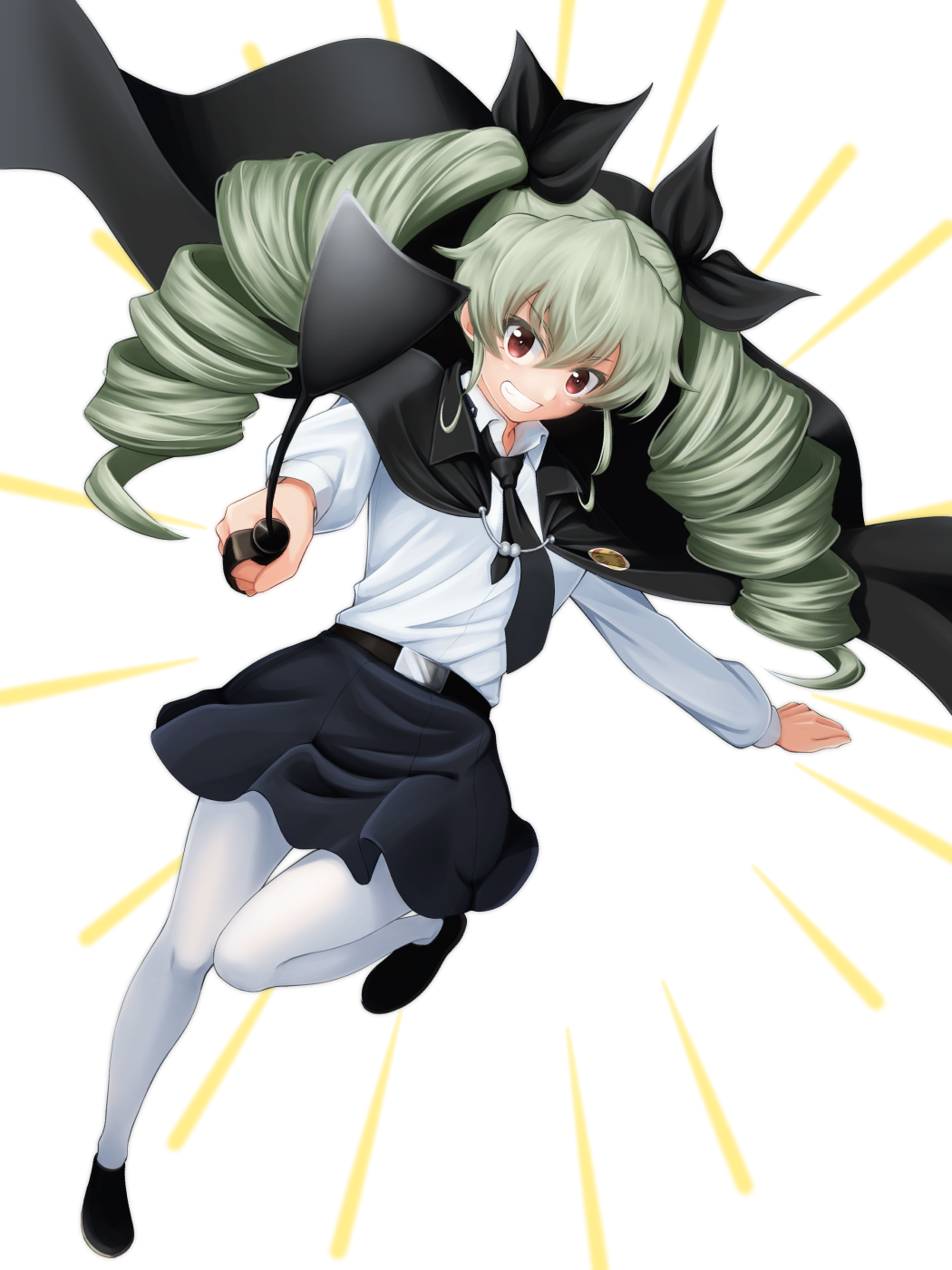 Safebooru - 1girl anchovy anzio (emblem) anzio school uniform bangs belt black belt black cape ...