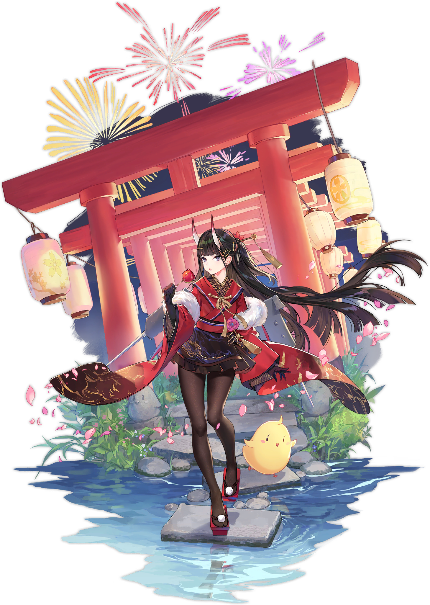 Safebooru - 1girl aerial fireworks atdan azur lane bird black gloves black skirt brown hair ...