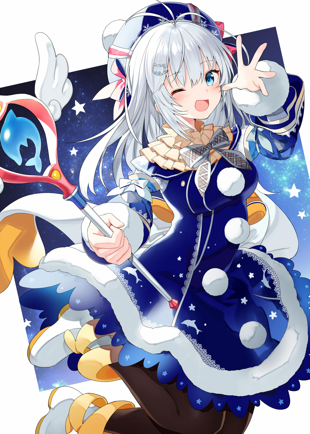 Safebooru - 1girl antenna hair bangs black legwear blue eyes blue ...