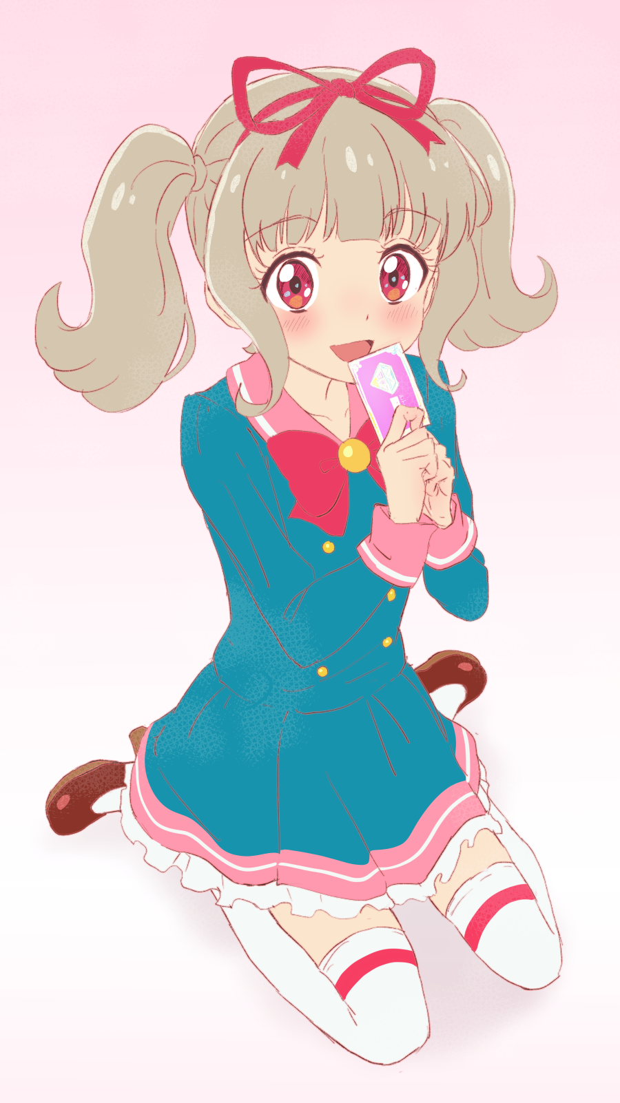 Safebooru - 1girl :d aikatsu on parade! bangs black footwear blue dress blush bow brown hair ...