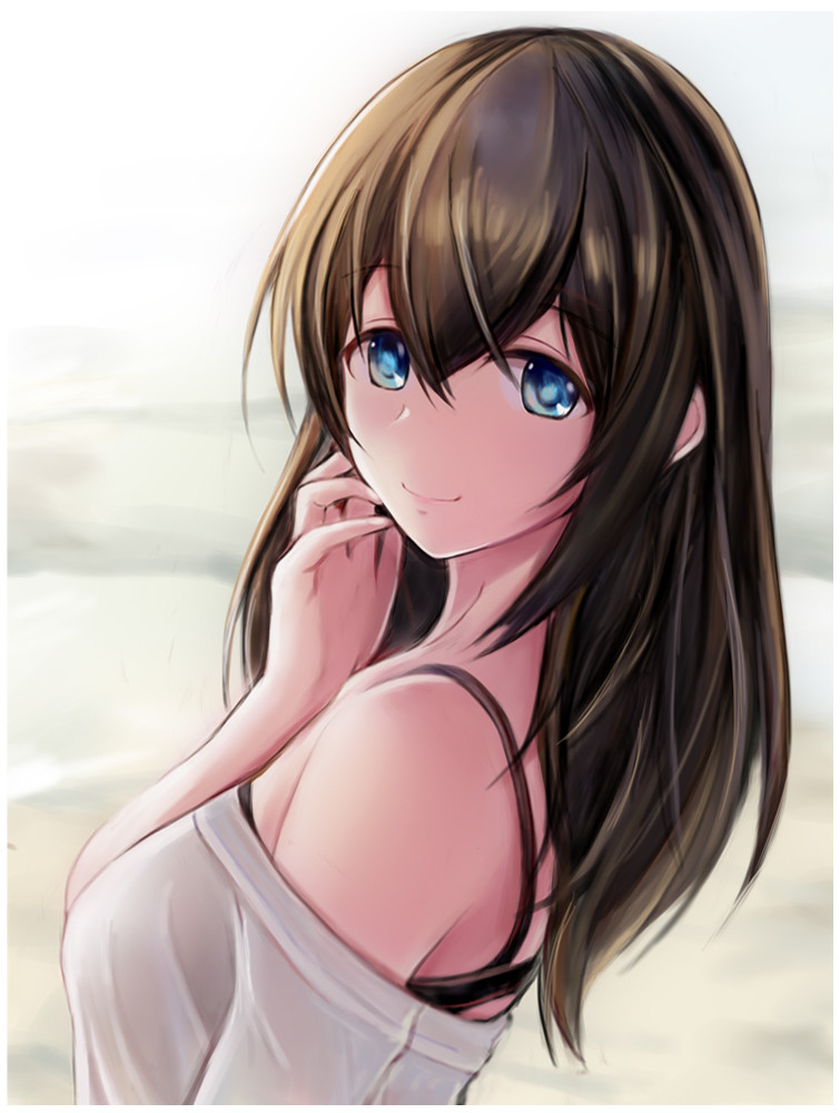 Safebooru - 1girl arm up bangs black bra black hair blue eyes bra bra strap breasts eyebrows ...