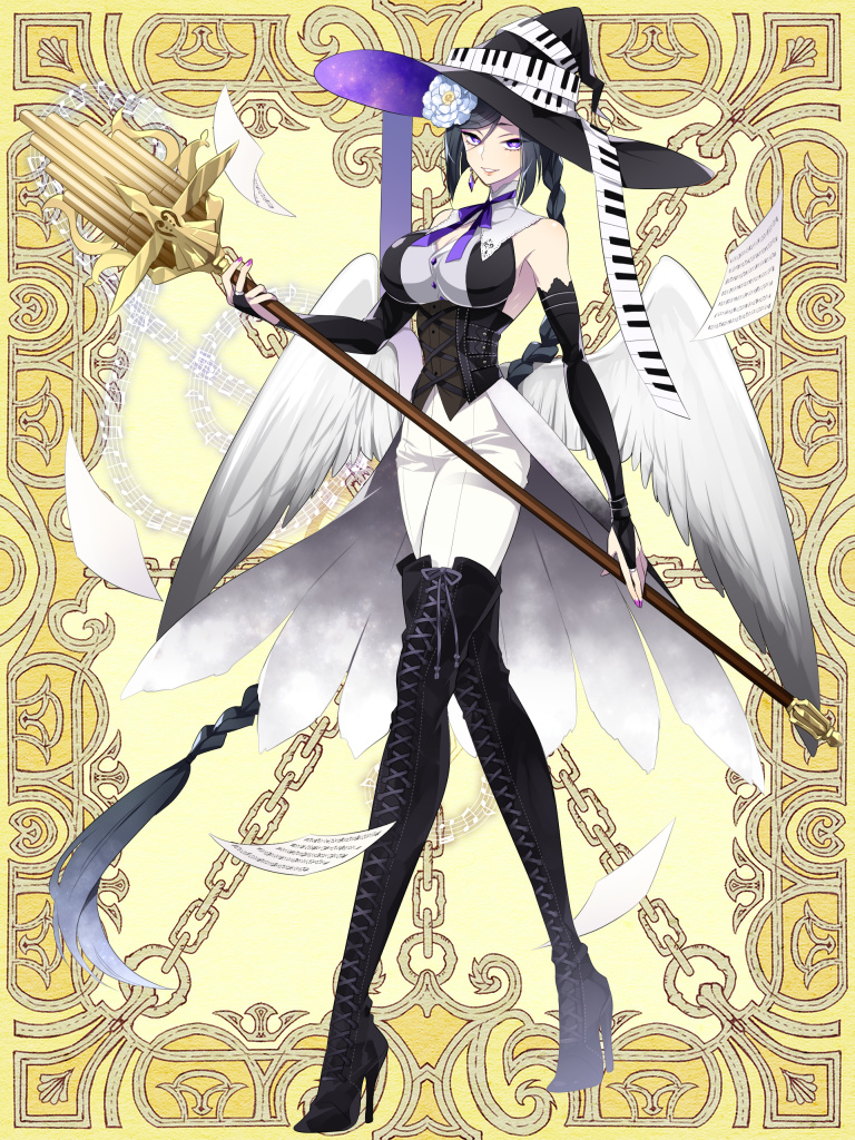 Safebooru - 1girl absurdly long hair angel wings black footwear black hair black headwear boots ...