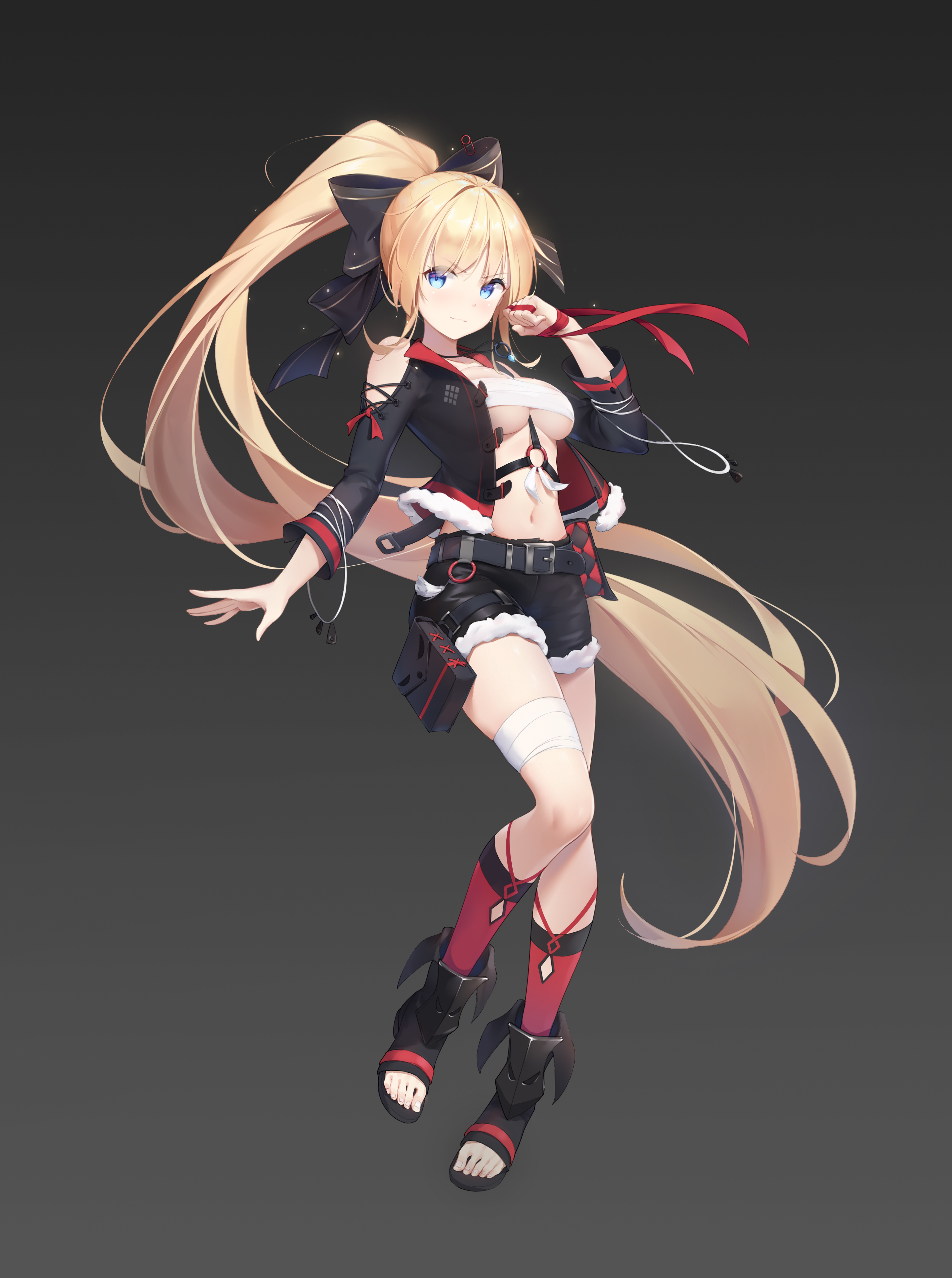 Safebooru - 1girl absurdres bandaged leg bandages belt belt pouch black bow black jacket black ...