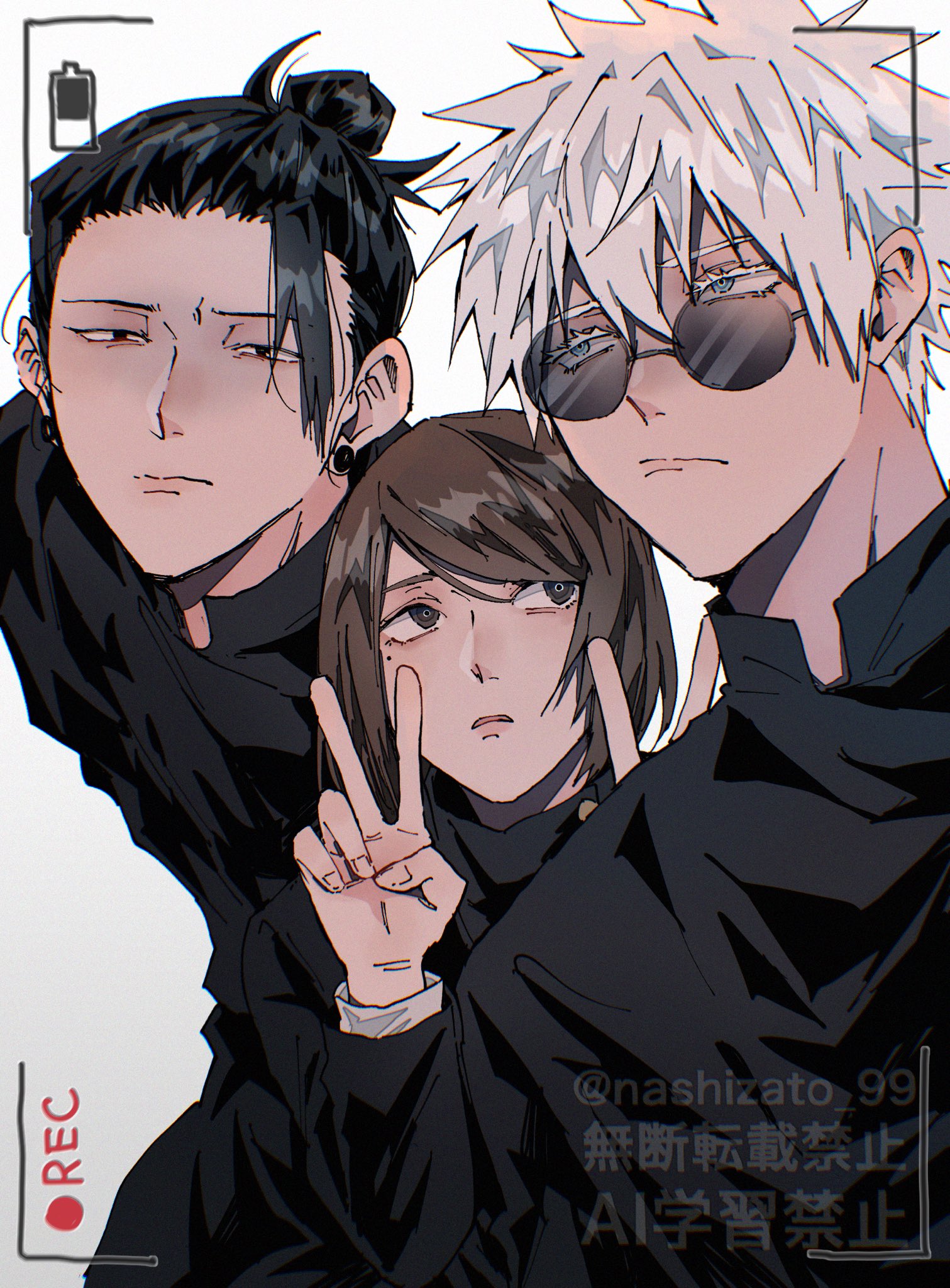 Safebooru - 1girl 2boys black eyes black hair blue eyes brown hair ...
