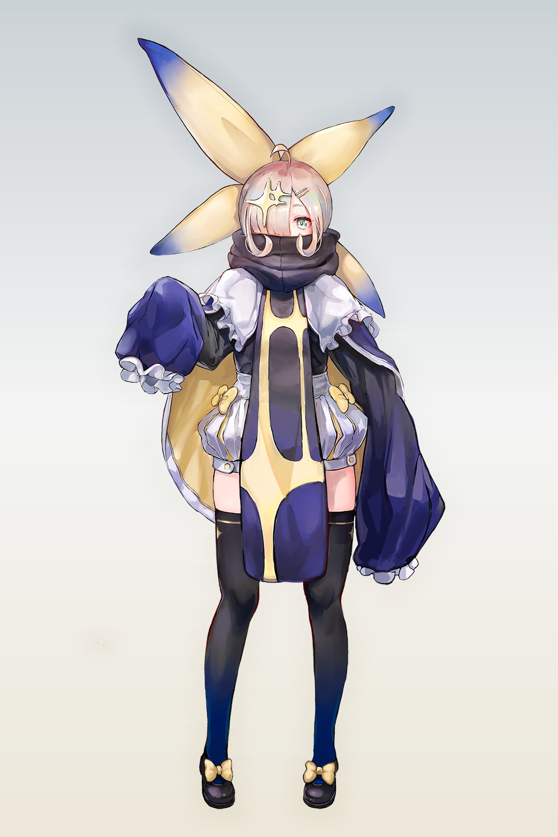 Safebooru - 1girl 2girls ahoge black legwear black scarf blonde hair blue scarf bow breasts ...