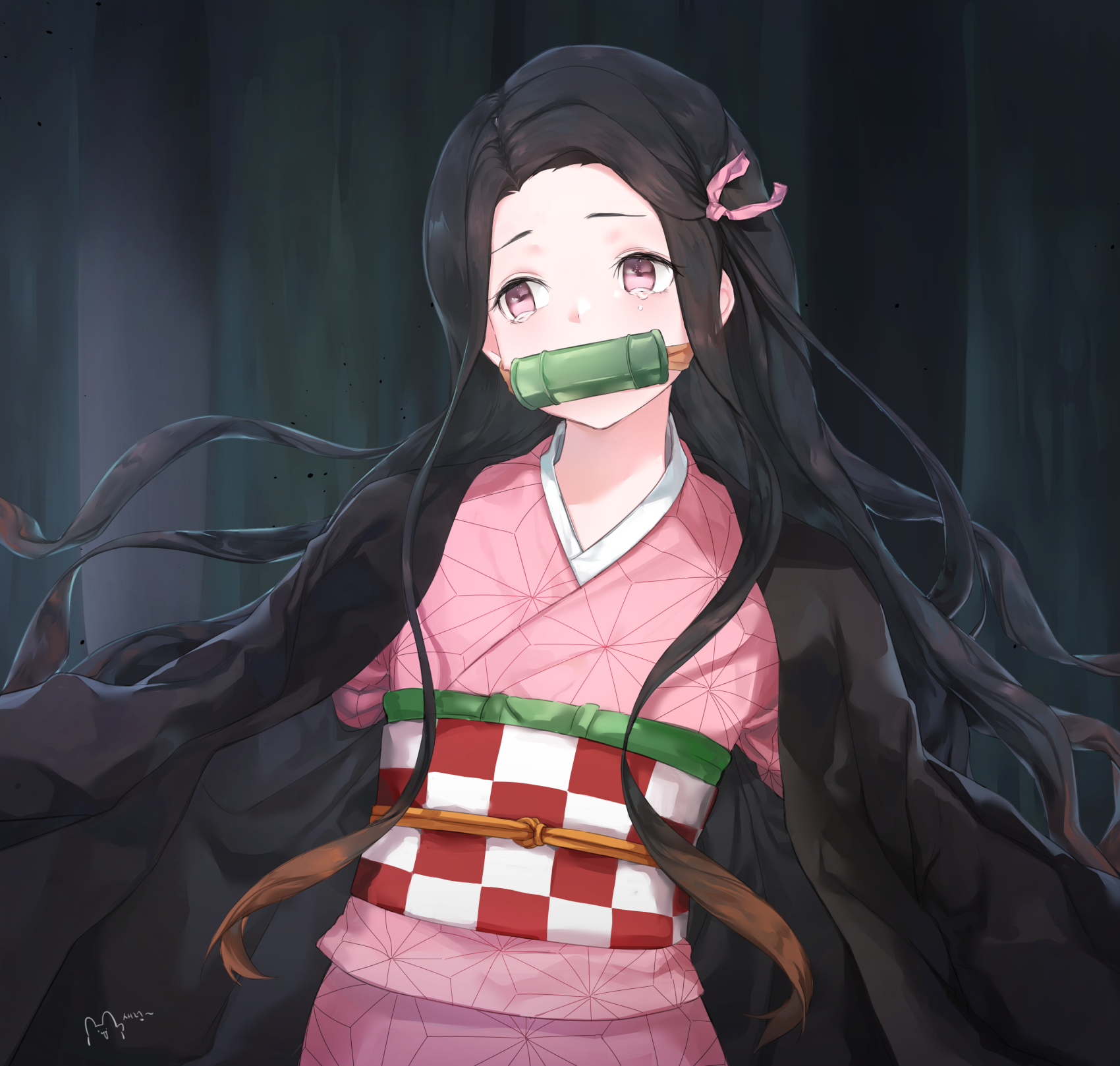 Safebooru - 1girl bamboo bit gag black hair brown hair commentary ...