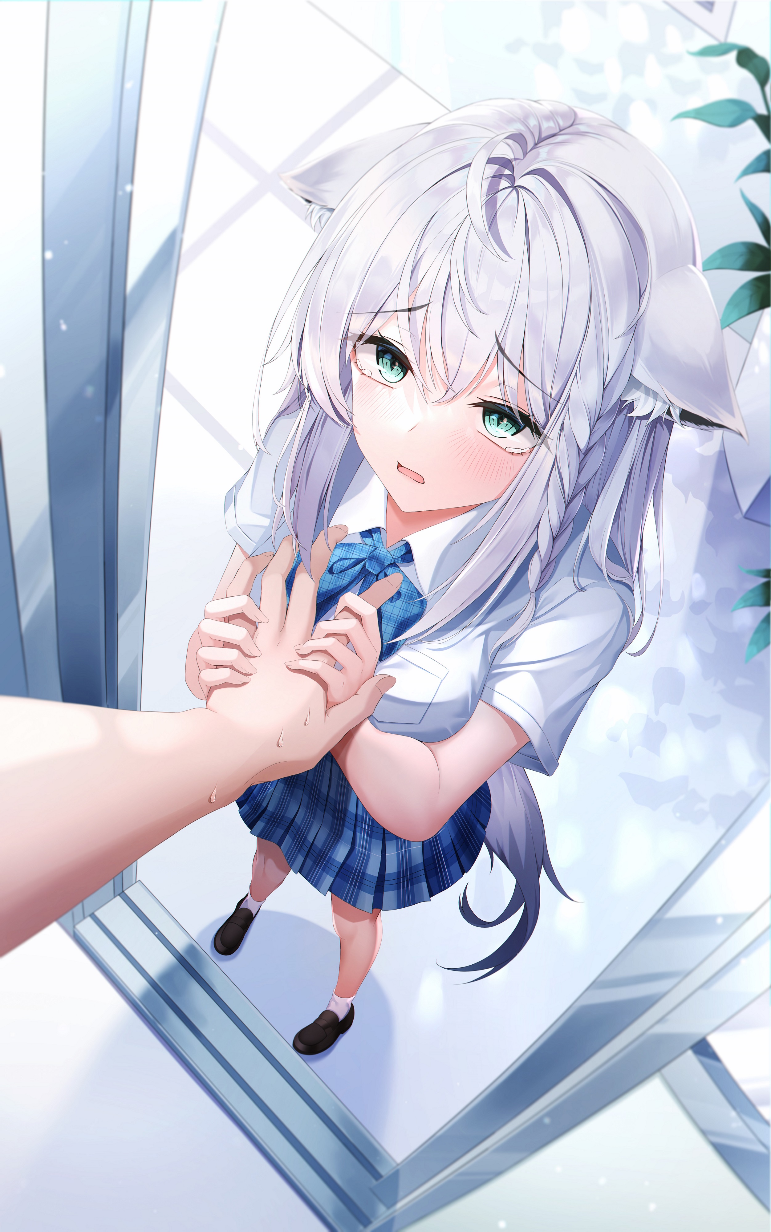 Safebooru - 1girl absurdres ahoge animal ear fluff animal ears bangs blue bow blue bowtie blue ...