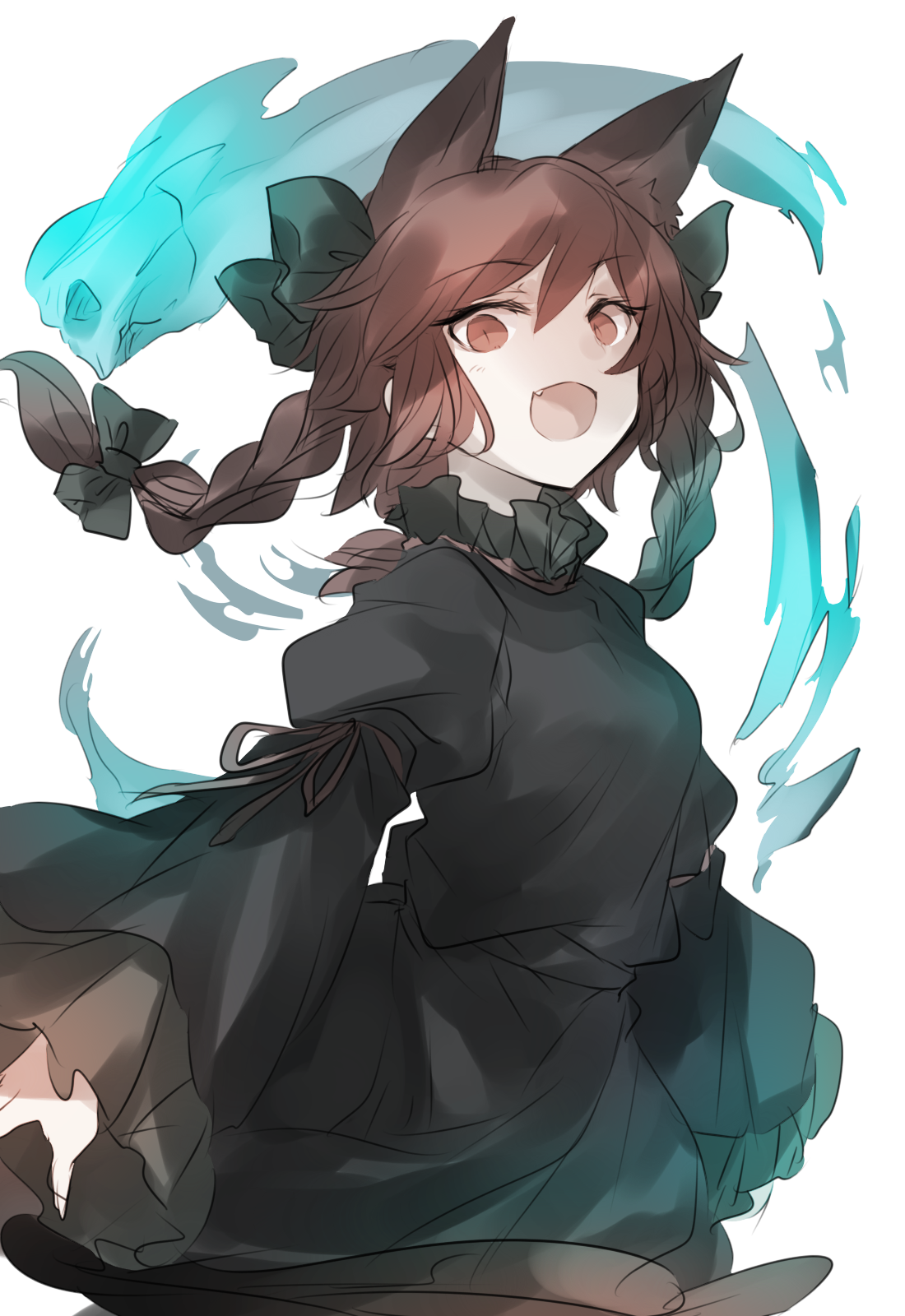 Safebooru - 1girl animal ears arms at sides black bow bow braid cat ears cat tail collar cowboy ...