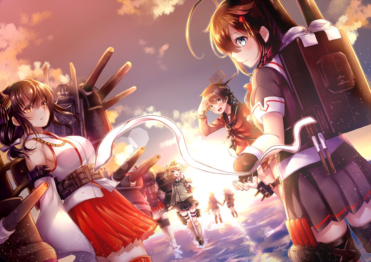 Safebooru - 6+girls ahoge asagumo (kantai collection) blue eyes braid breasts brown hair ...