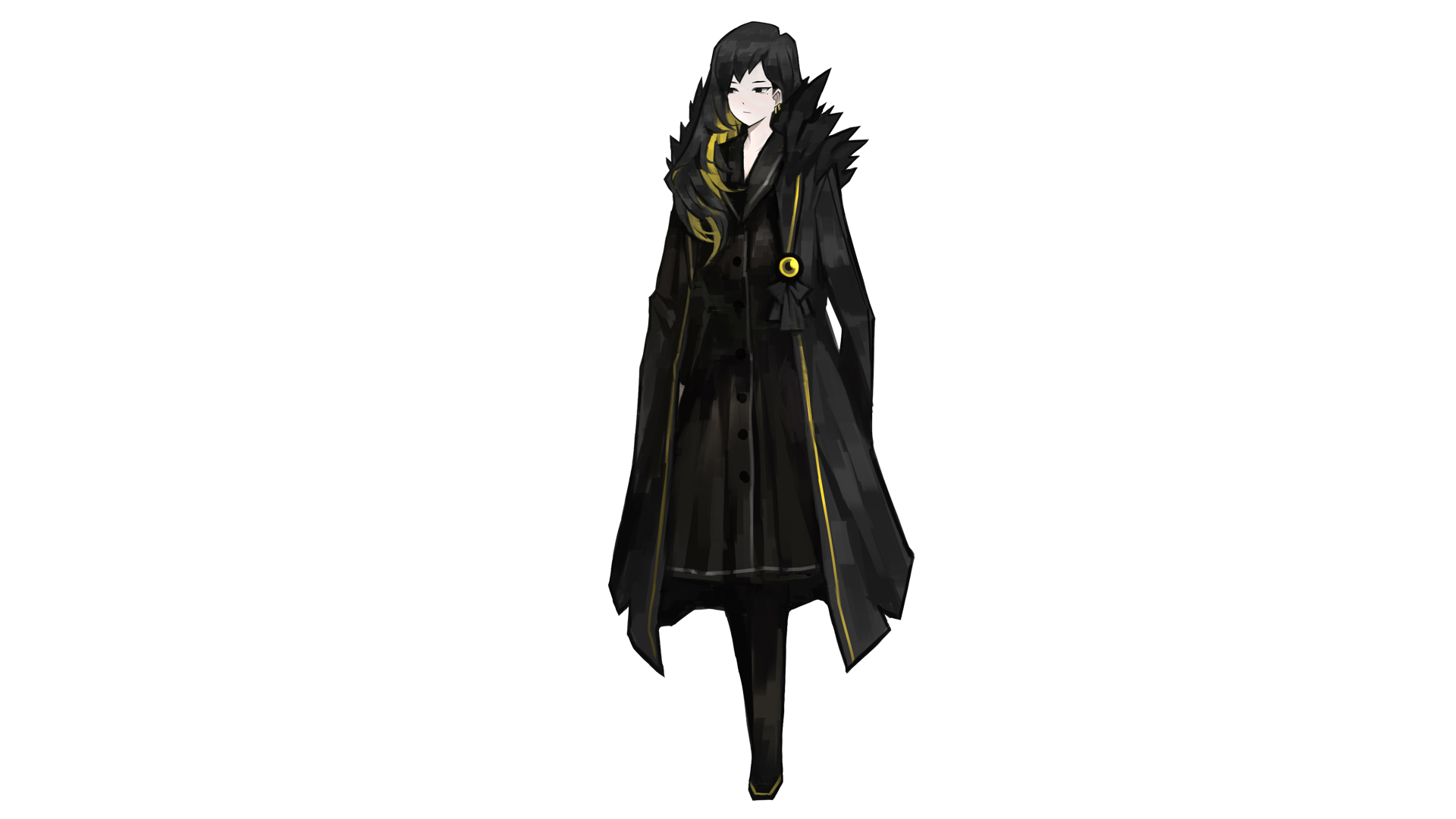 Safebooru - 1girl binah (library of ruina) black eyes black hair blonde hair brooch buttons coat ...