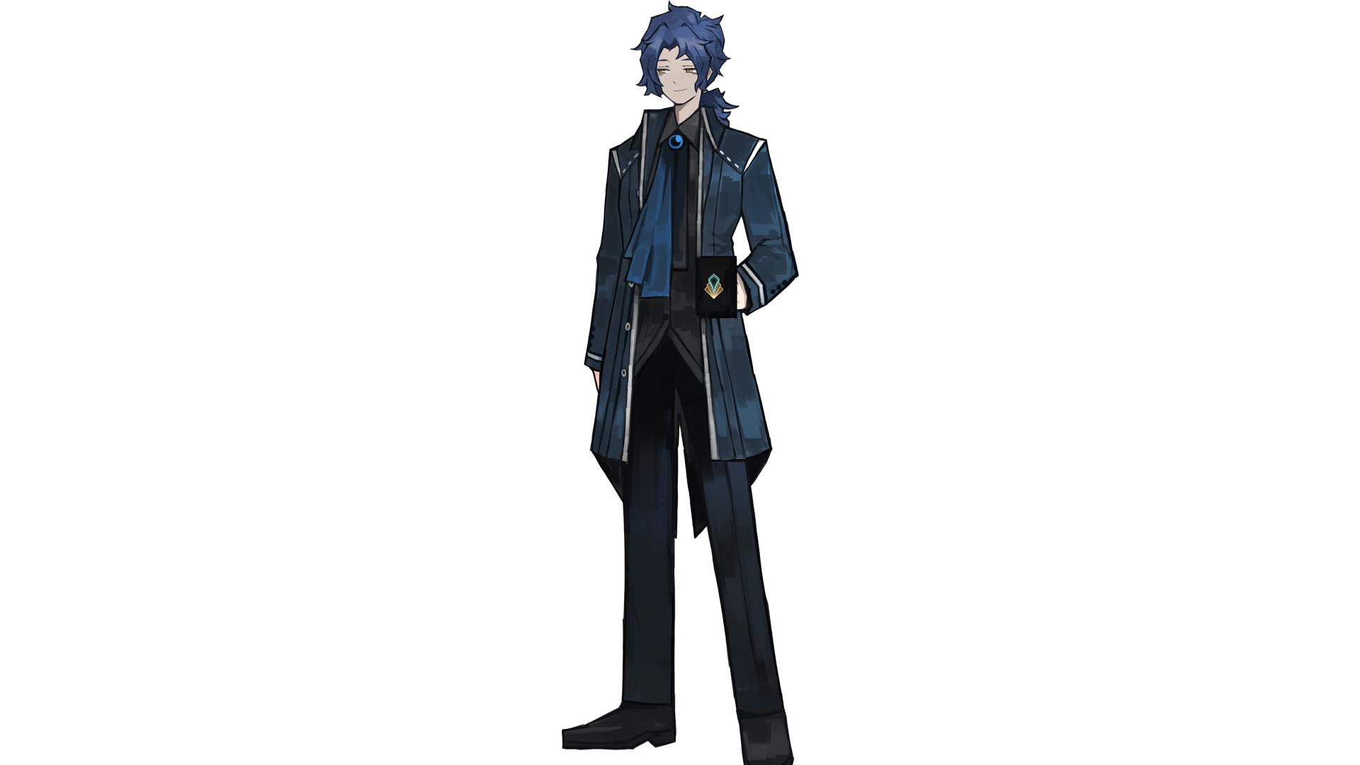 Safebooru - 1boy blue hair brooch chesed (library of ruina) coat cup highres jewelry library of ...