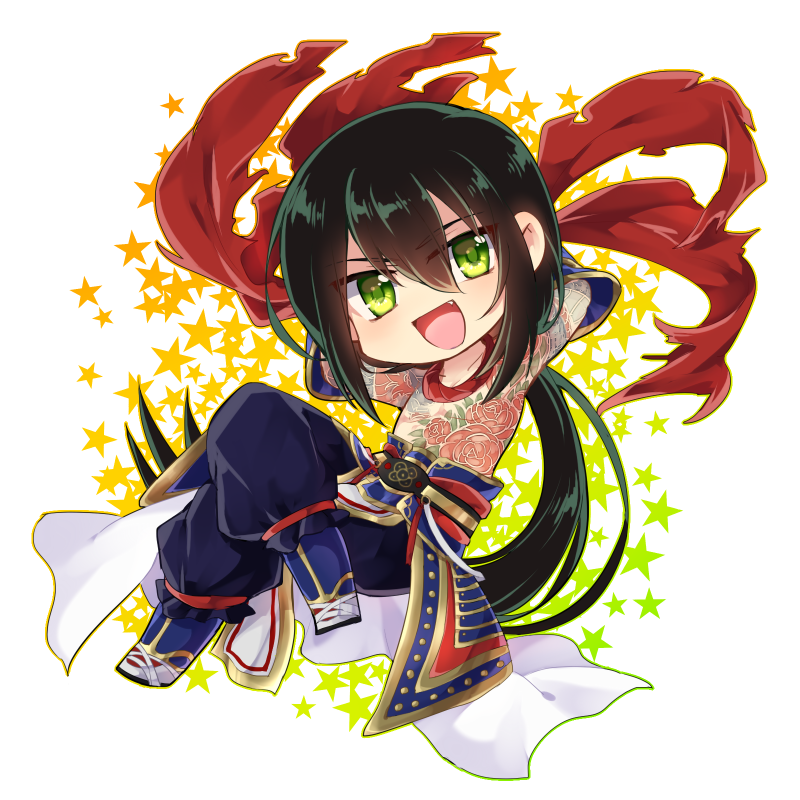Safebooru - 1boy arm rest arms behind back black hair chibi green eyes ...