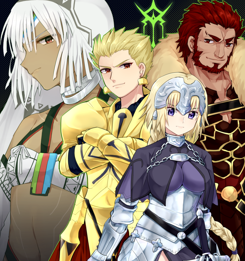 Safebooru - 2boys 2girls altera (fate) armor beard blonde hair cape ...