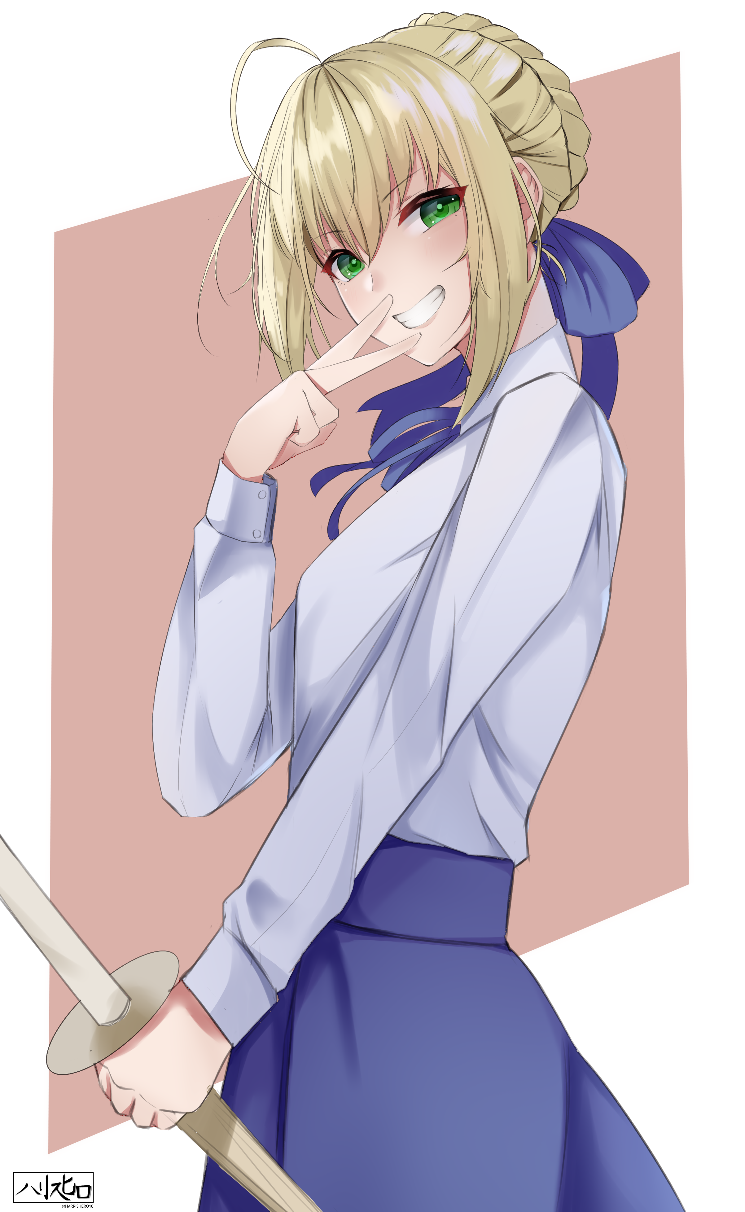 Safebooru - 1girl absurdres ahoge artoria pendragon (all) bangs blonde hair blue bow blue ribbon ...