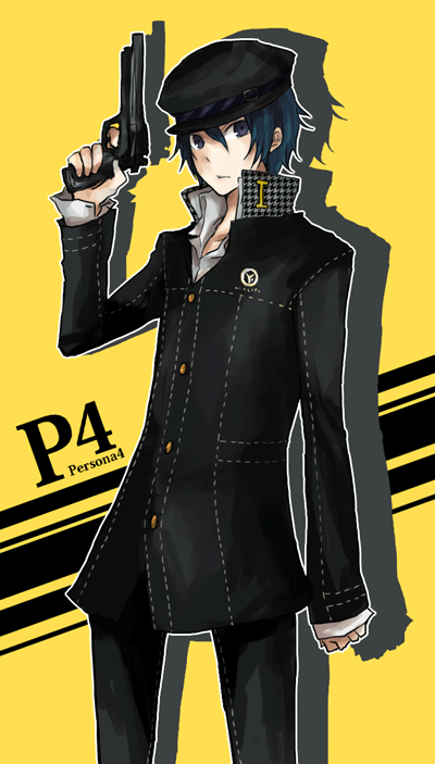 Safebooru - blue hair buzz cabbie hat gun handgun hat persona persona 4 ...