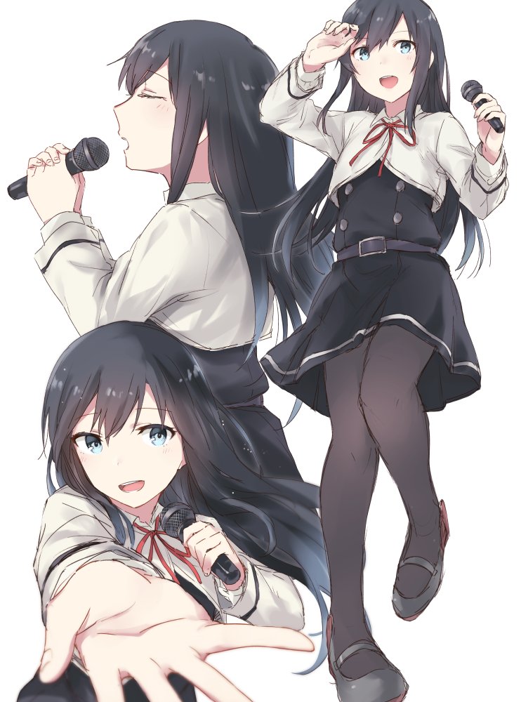 Safebooru - 1girl :d asashio (kantai collection) belt black hair black legwear blue eyes closed ...