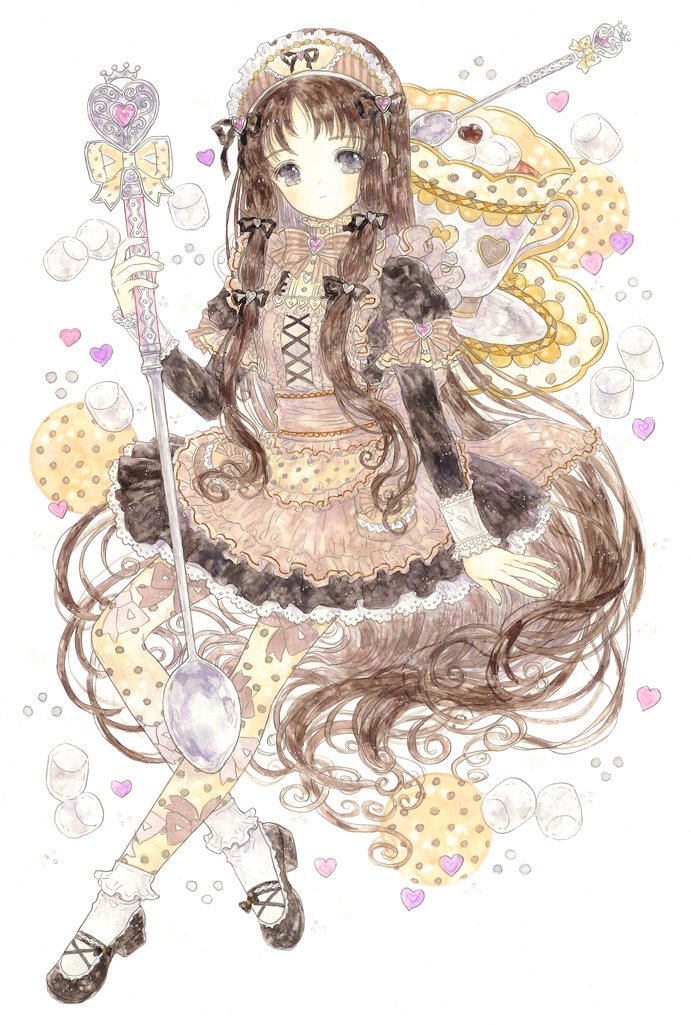 Safebooru - 1girl apron bangs black bow black dress black eyes black ...