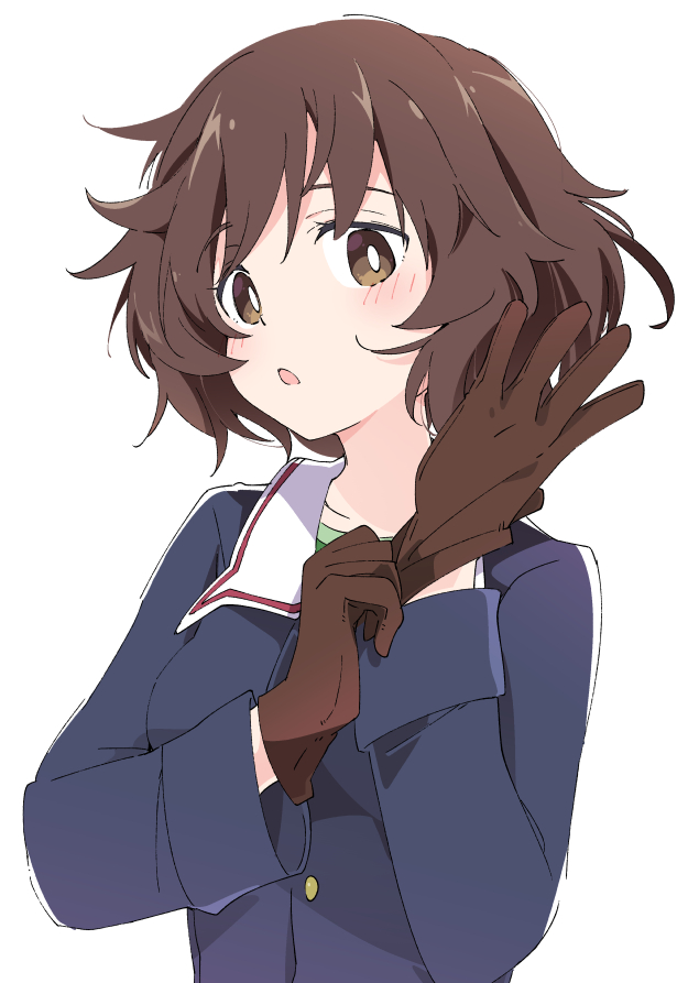 Safebooru - 1girl akiyama yukari blush brown eyes brown gloves brown hair girls und panzer ...