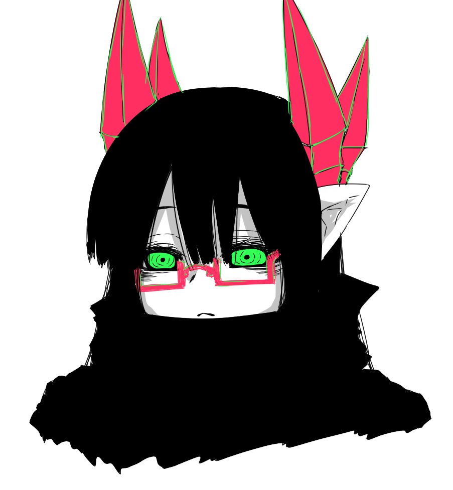 Safebooru - 1girl bangs black hair demon horns expressionless frown ...